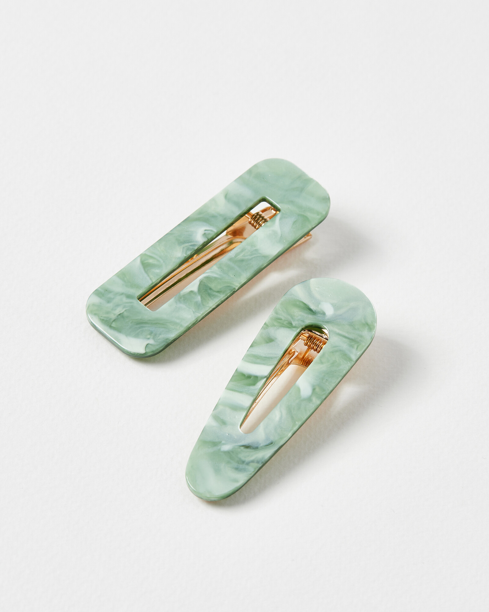 Orla Green Marble Resin Mismatch Hair Clips Pack Of Two | Oliver Bonas