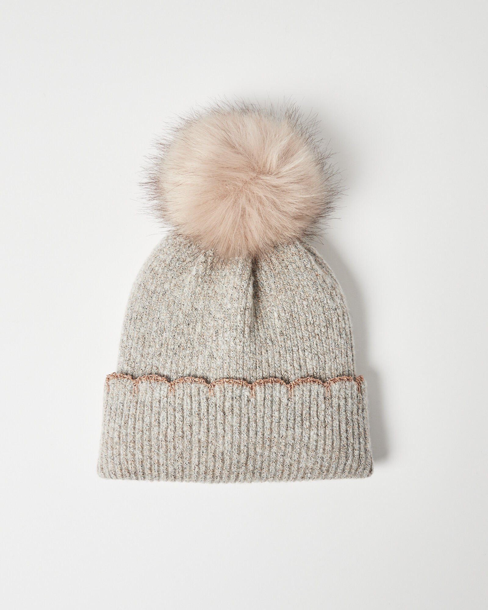 Scallop Glitter Rose Gold Knitted Beanie Hat | Oliver Bonas