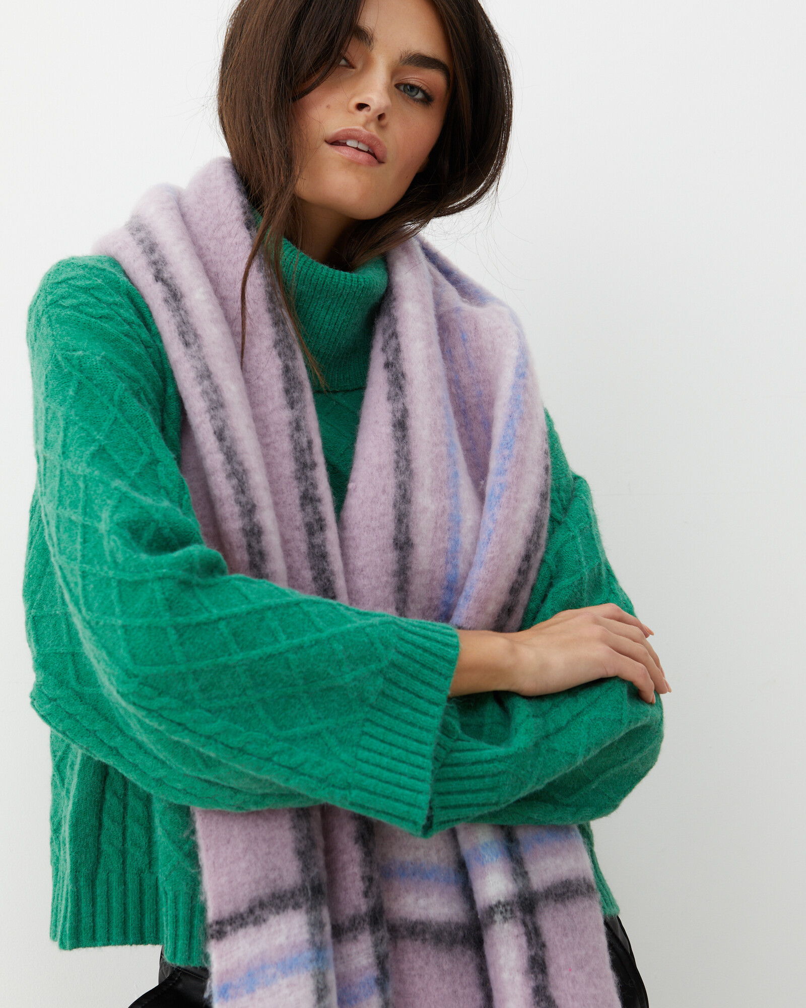 Brushed Check Print Lilac Purple Heavyweight Scarf | Oliver Bonas