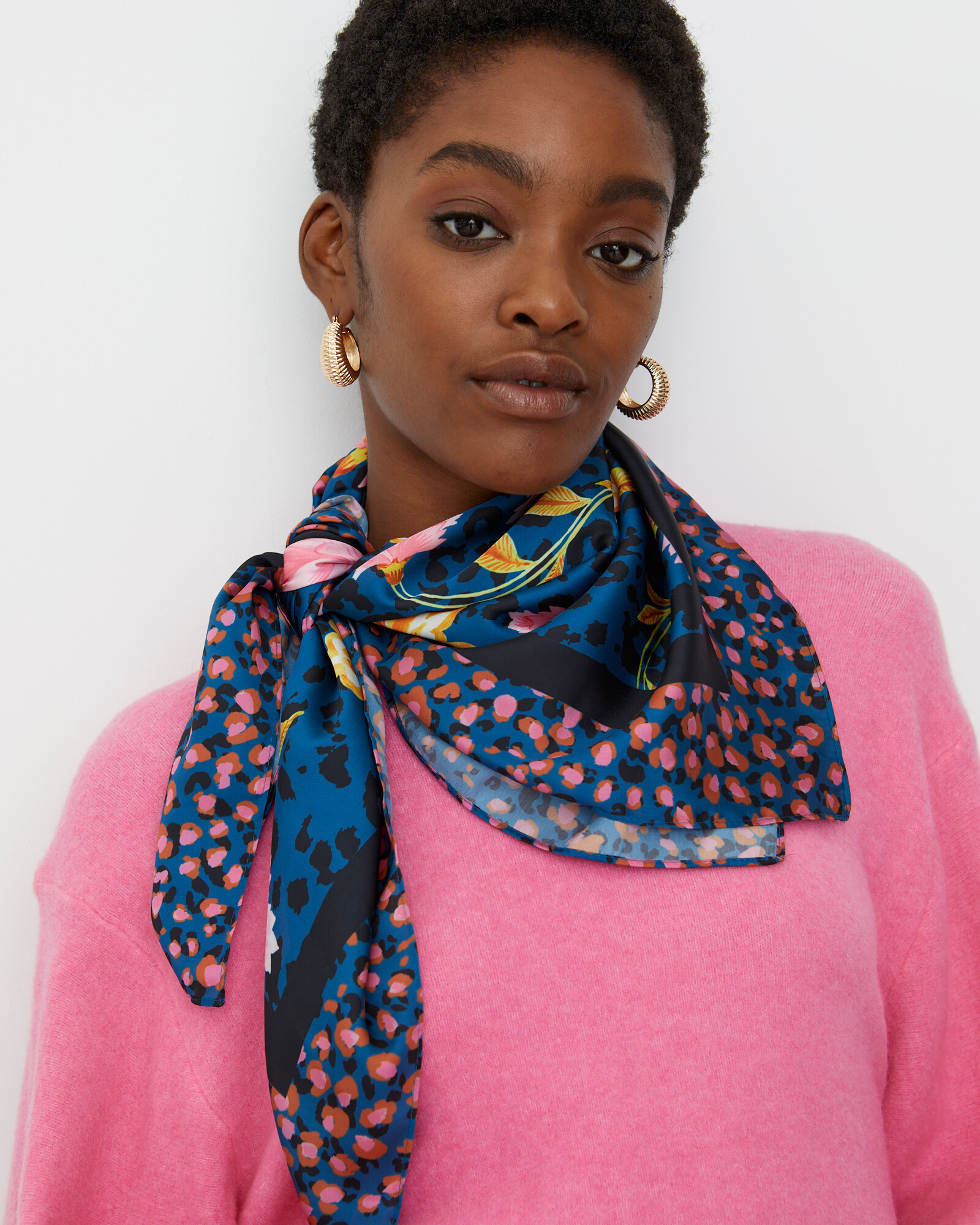 Floral & Leopard Print Blue Square Lightweight Scarf Large | Oliver Bonas