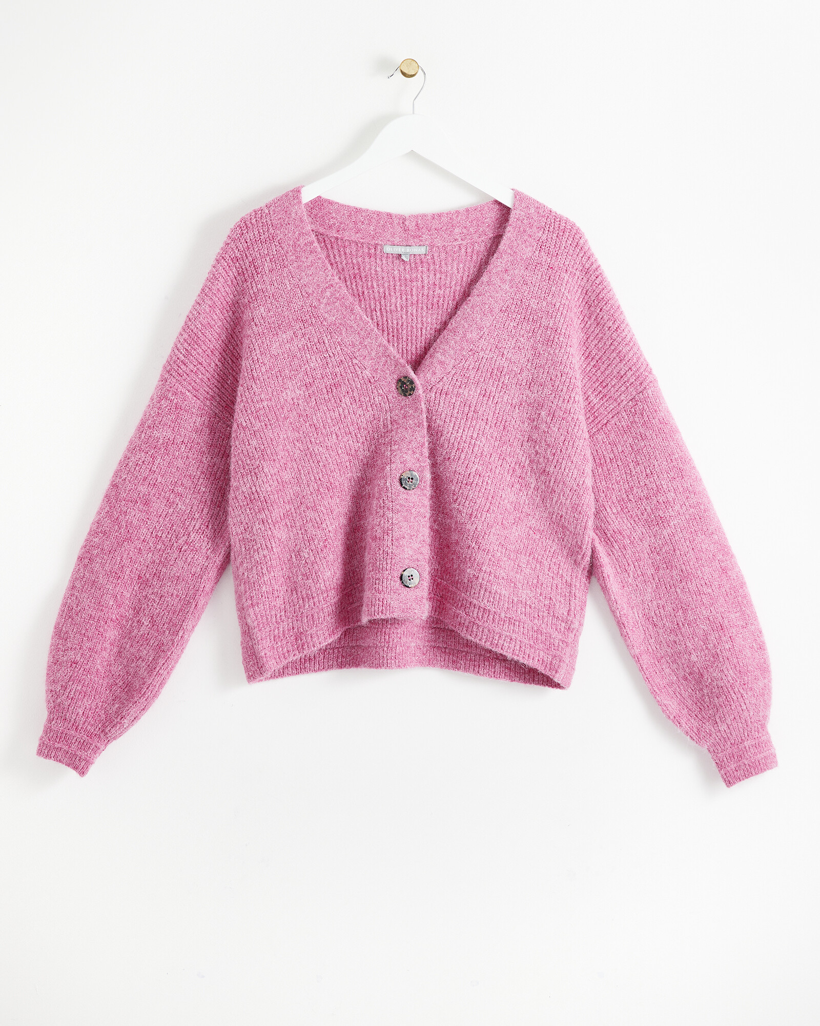 V-Neck Rib Pink Knitted Cardigan | Oliver Bonas