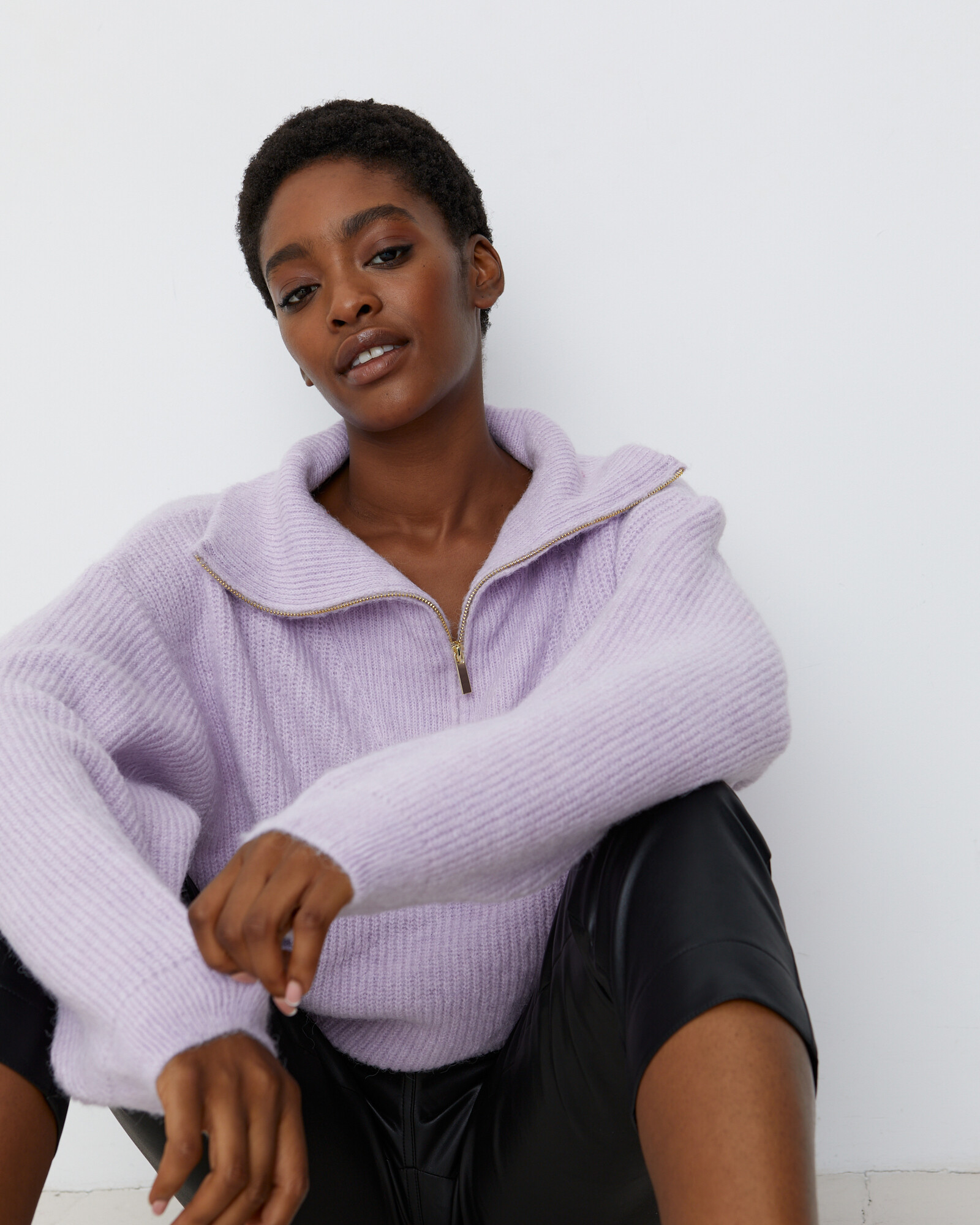 Quarter Zip Lilac Purple Knitted Jumper | Oliver Bonas