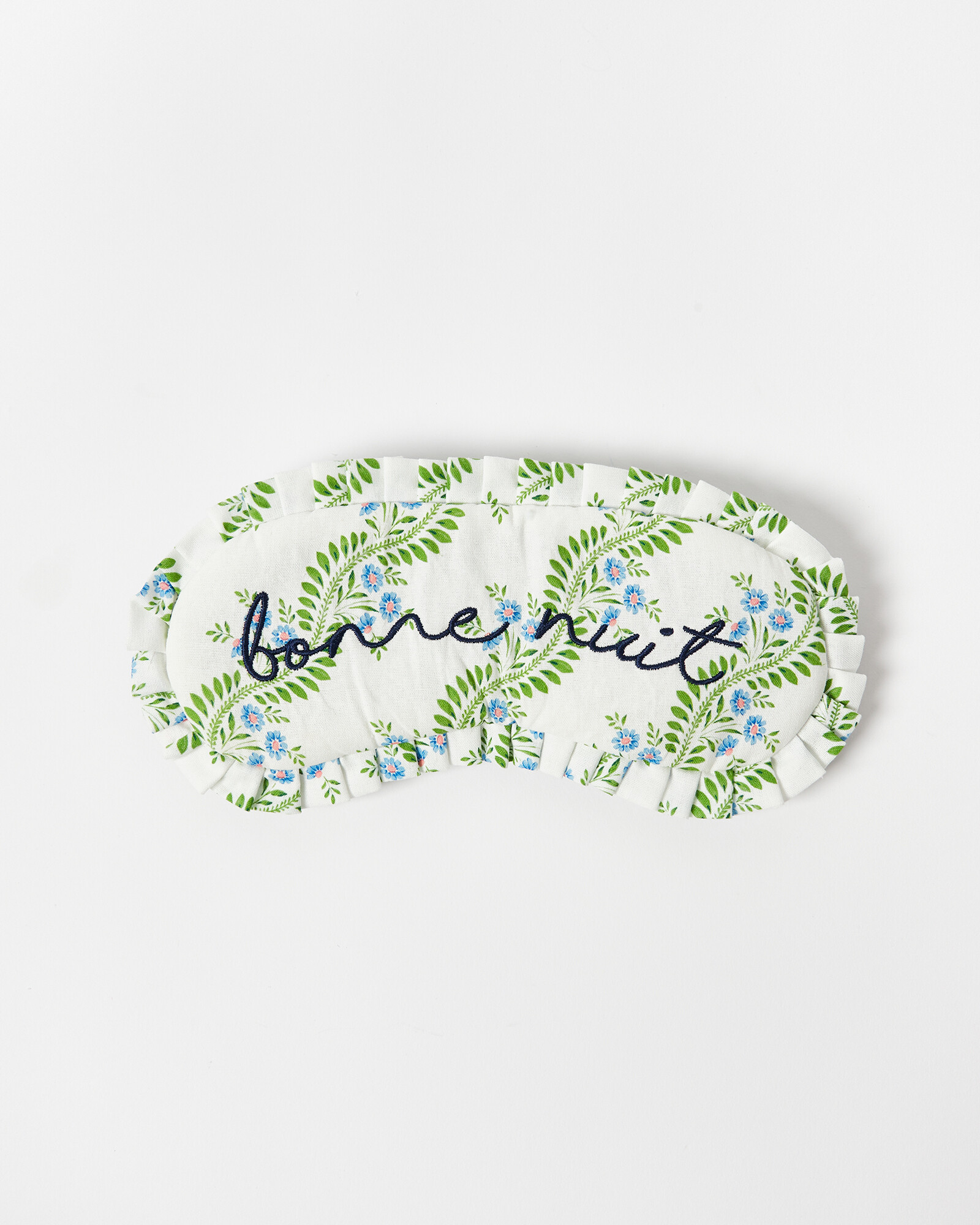 Bonne Nuit Frill White & Green Sleep Eye Mask | Oliver Bonas