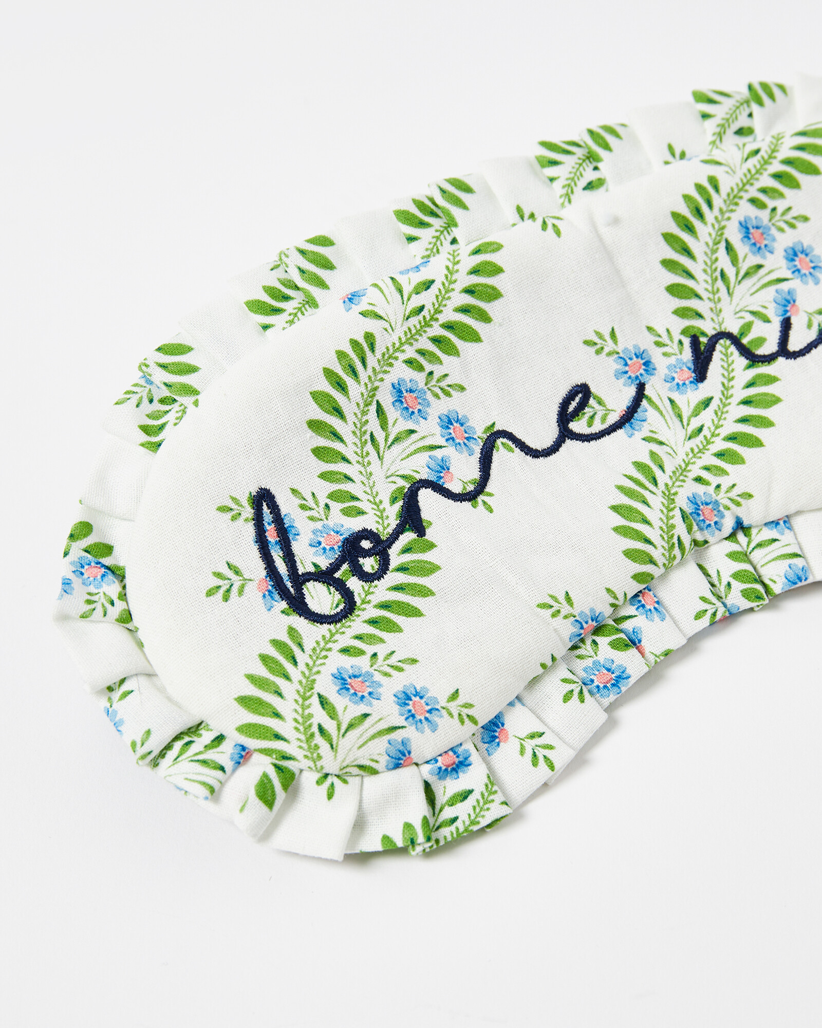 Bonne Nuit Frill White & Green Sleep Eye Mask | Oliver Bonas