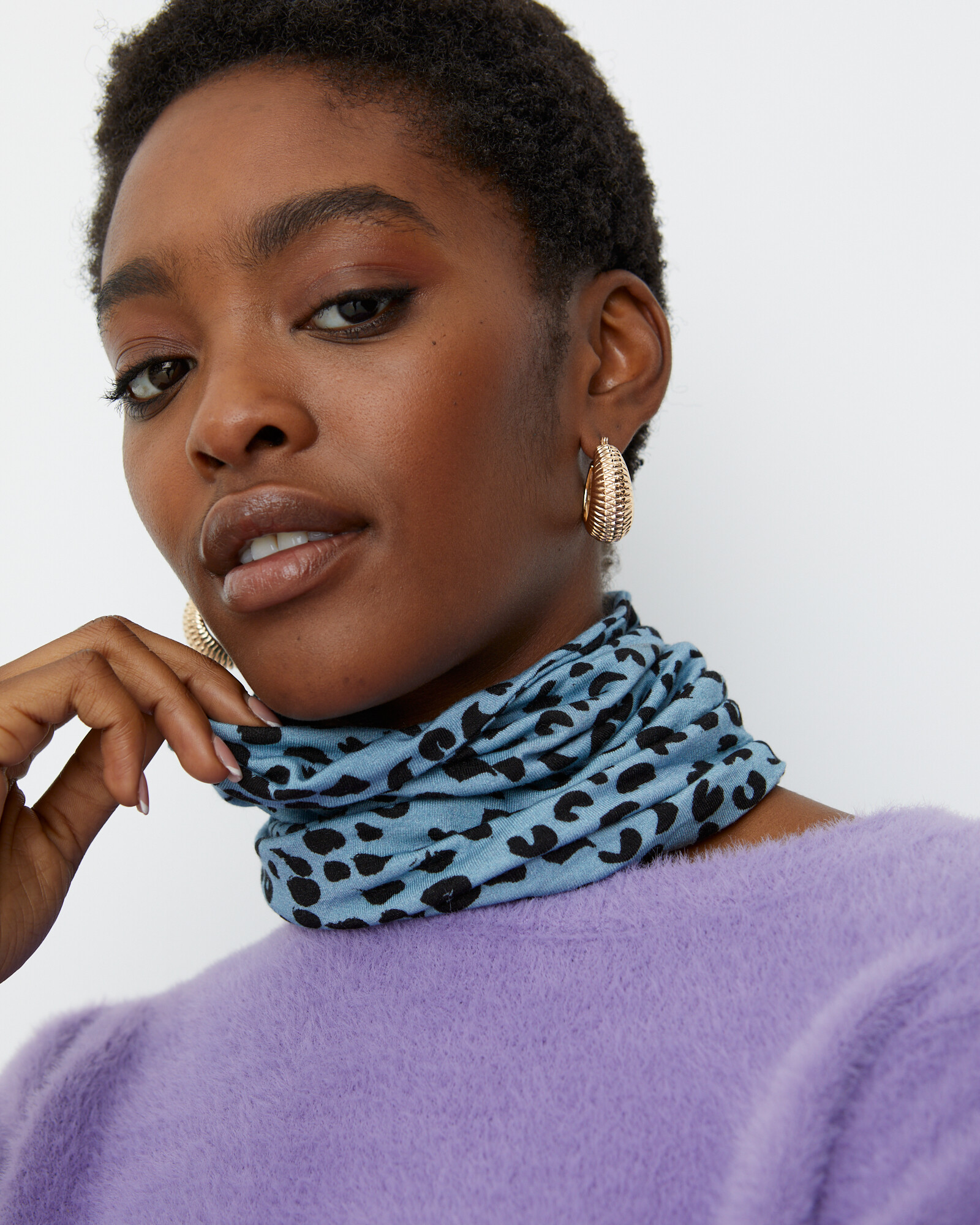 Mark Making Animal Print Blue Jersey Snood Scarf | Oliver Bonas