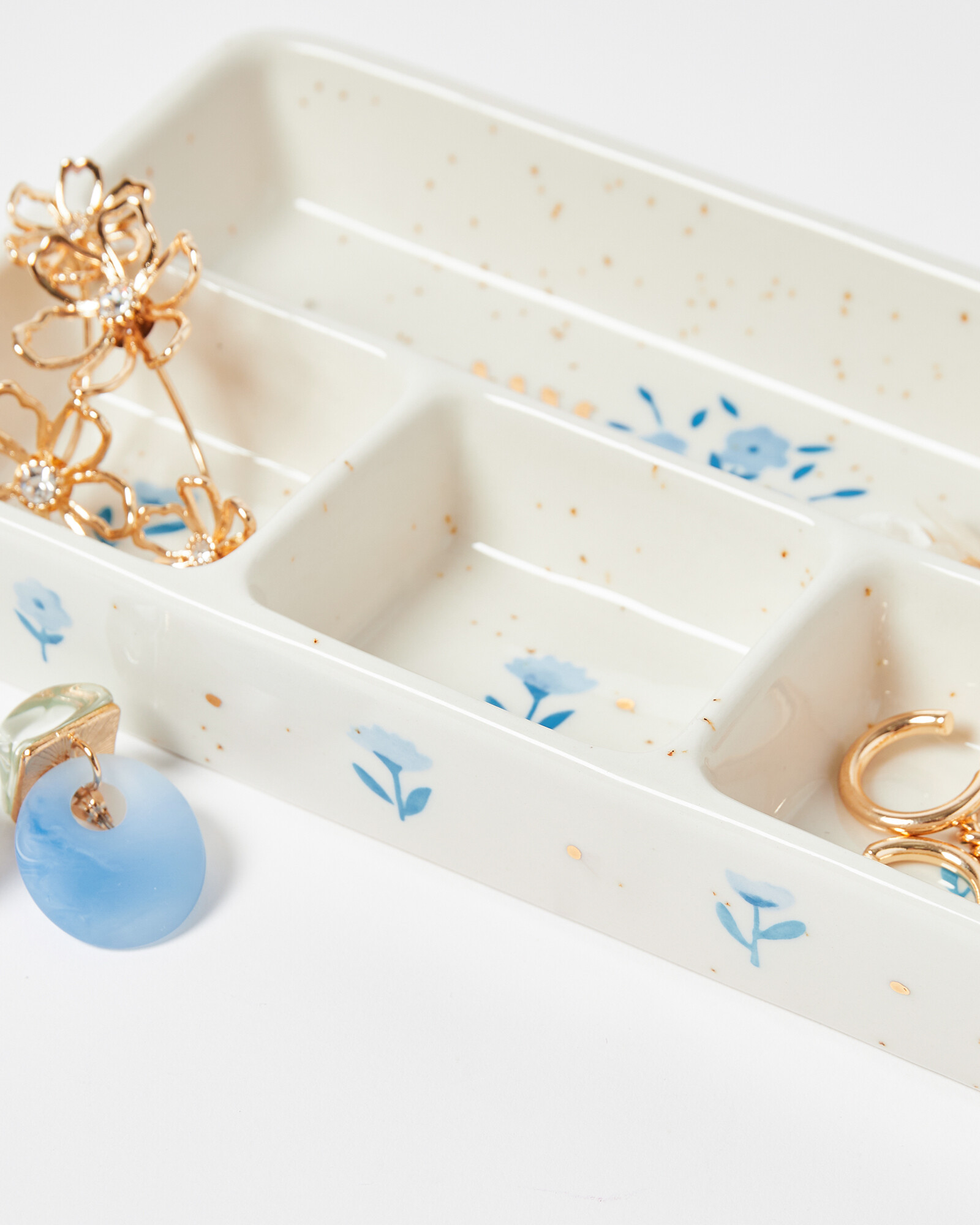 Loretta White & Blue Ceramic Tray Medium | Oliver Bonas