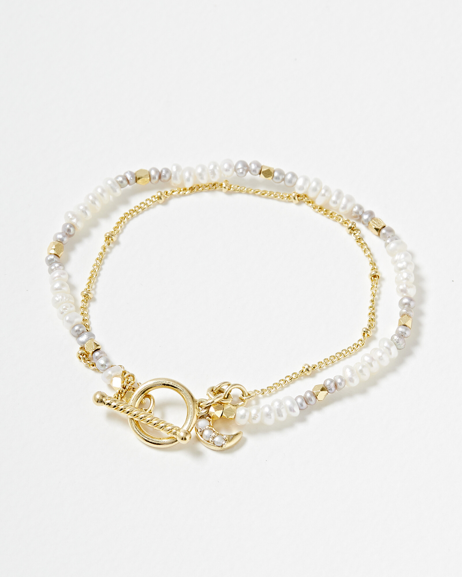 Phoebe Pearl & Chain Celestial Charm Layered Bracelet | Oliver Bonas