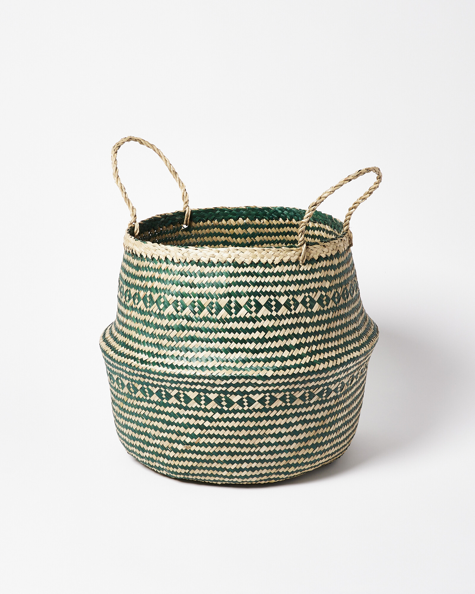 Green Geometric Patterned Seagrass Basket | Oliver Bonas