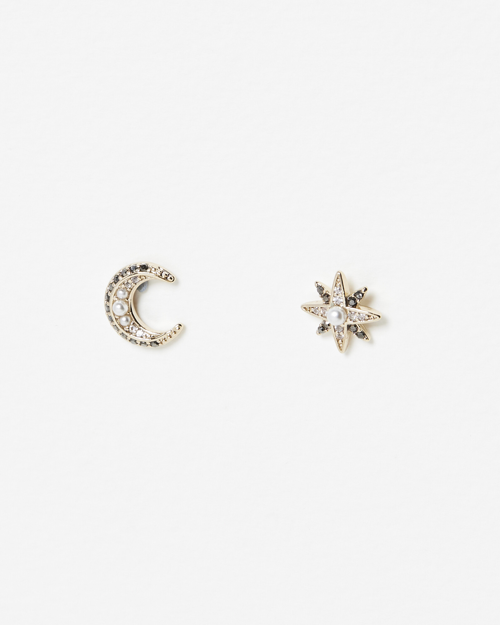 Angelo Mismatch Star & Moon Gold Tone Mini Stud Earrings | Oliver Bonas