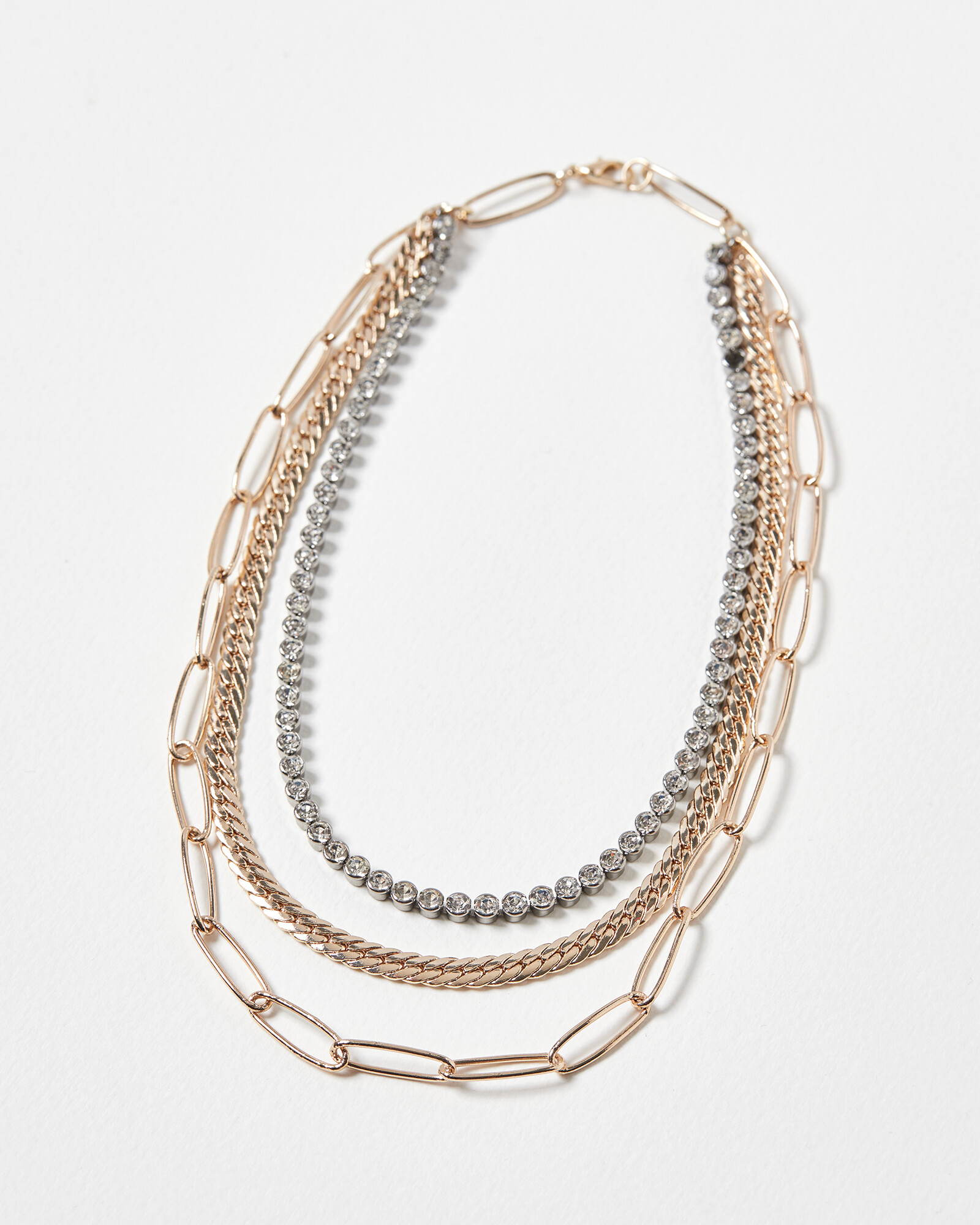Leda Triple Row Links & Chain Chunky Layered Necklace | Oliver Bonas