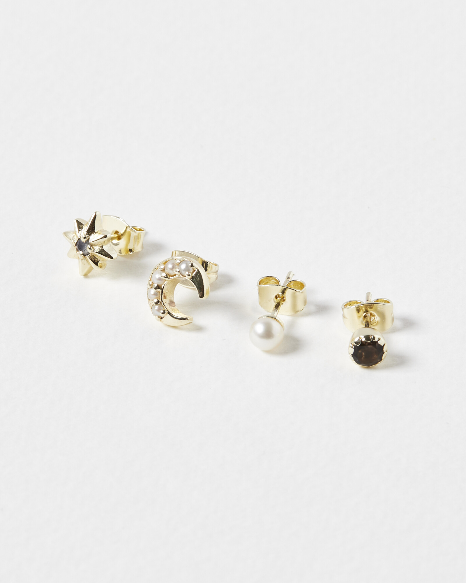 Titania Stone, Moon & Star Pearl Detail Earrings Pack of Four | Oliver ...