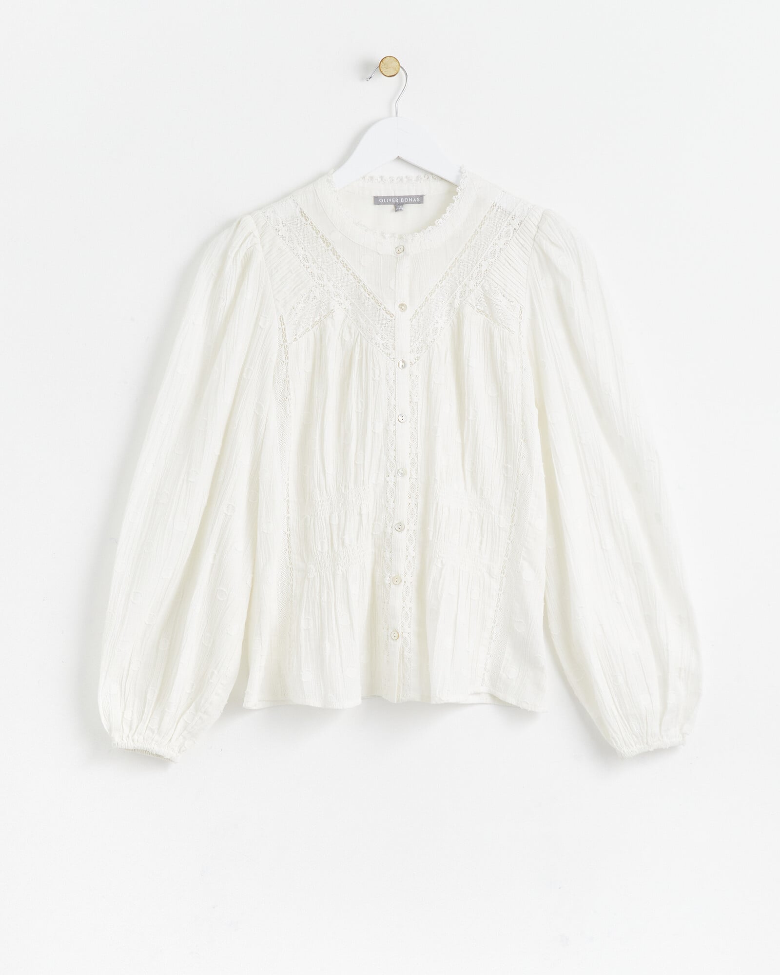 Lace Insert Spot Ivory White Cotton Shirt | Oliver Bonas
