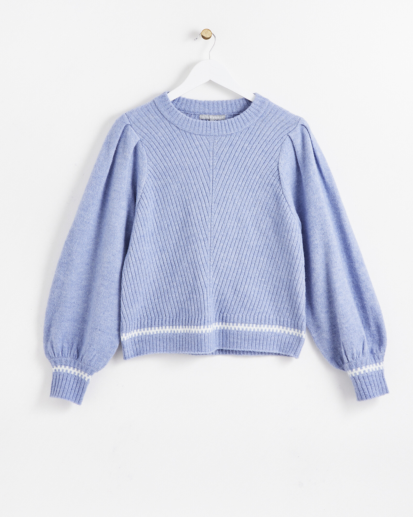 Powder Blue Directional Rib Blue Knitted Sweater | Oliver Bonas US