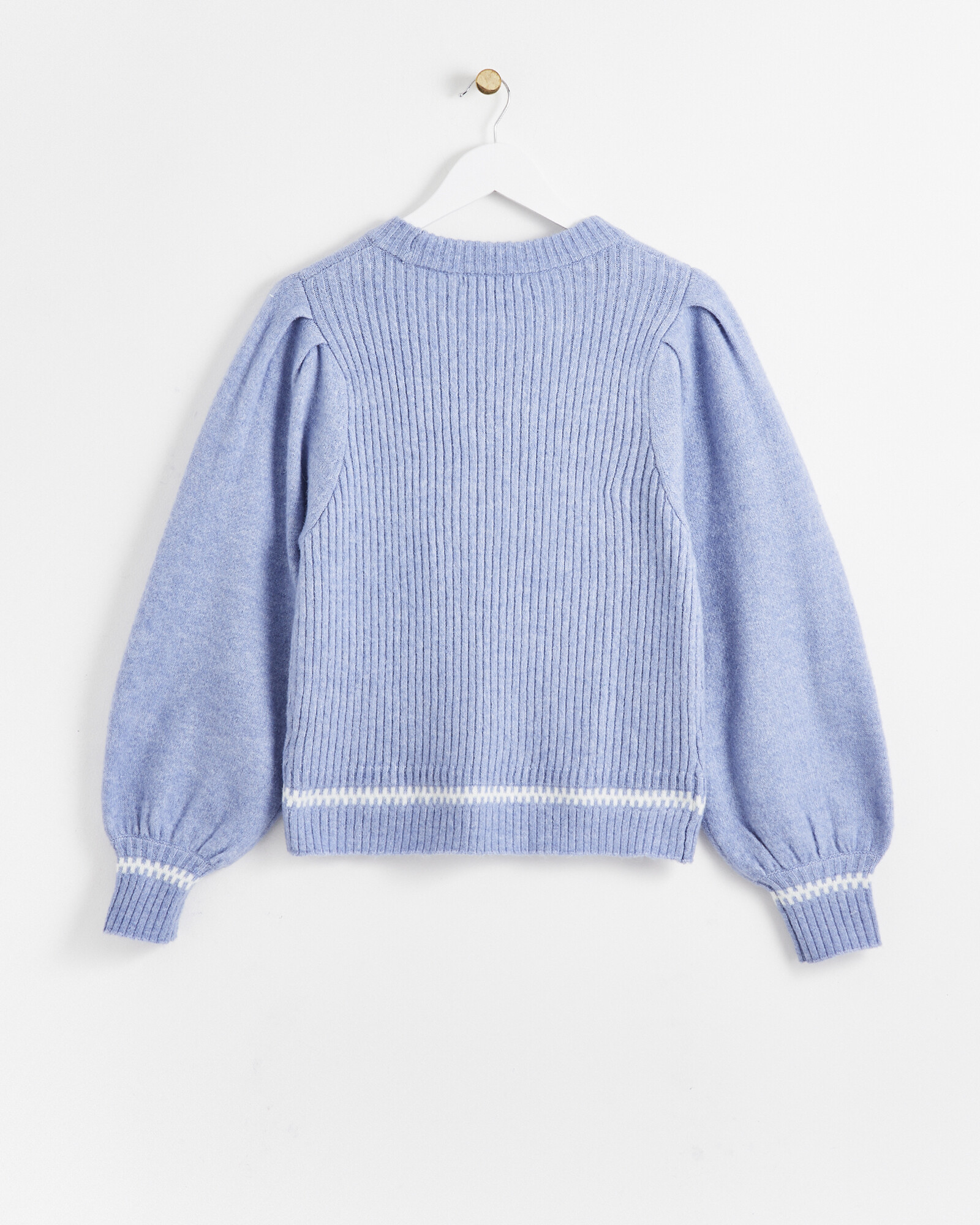 Powder Blue Directional Rib Blue Knitted Sweater | Oliver Bonas US