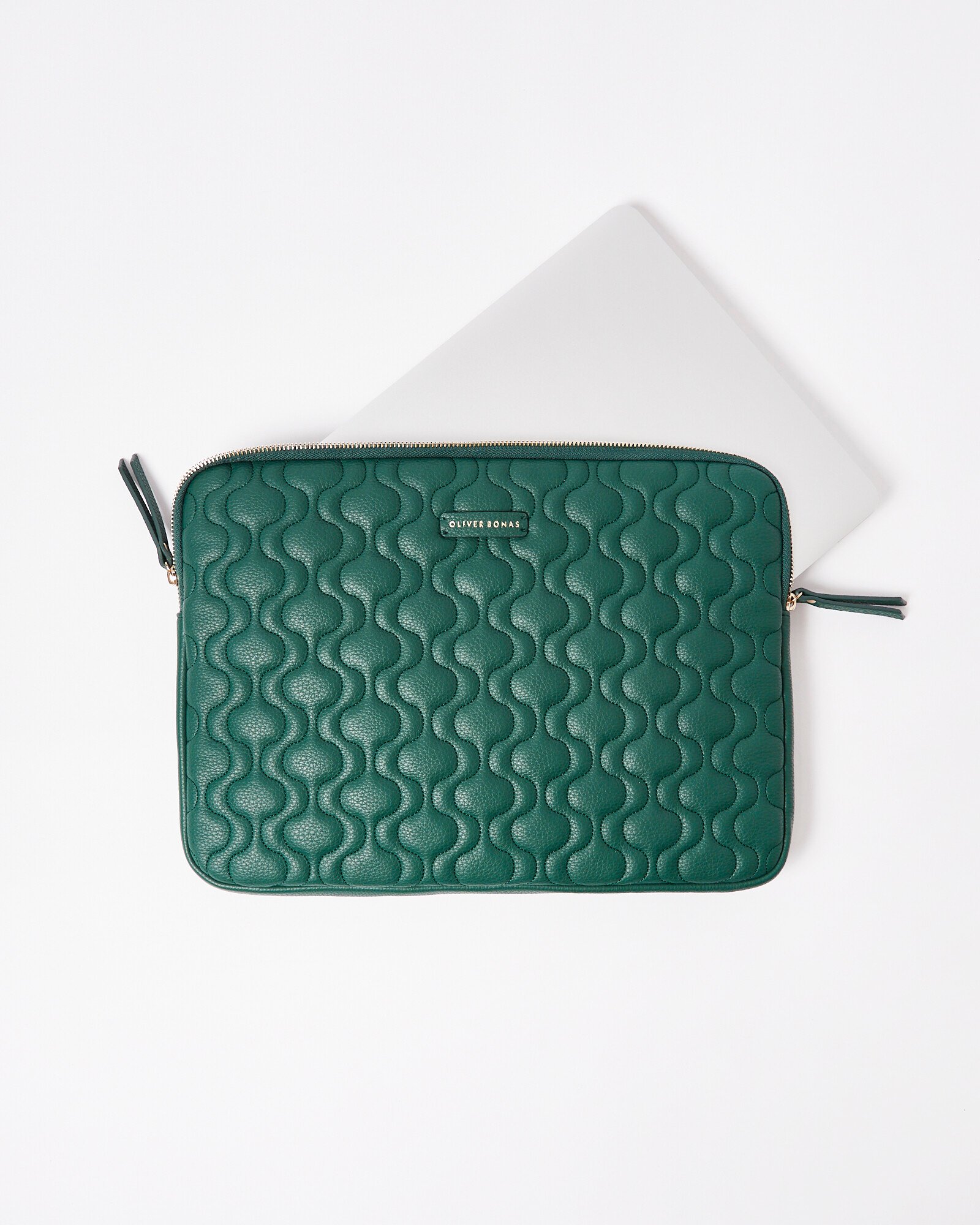 60's Curved Stitch Green Laptop Case | Oliver Bonas