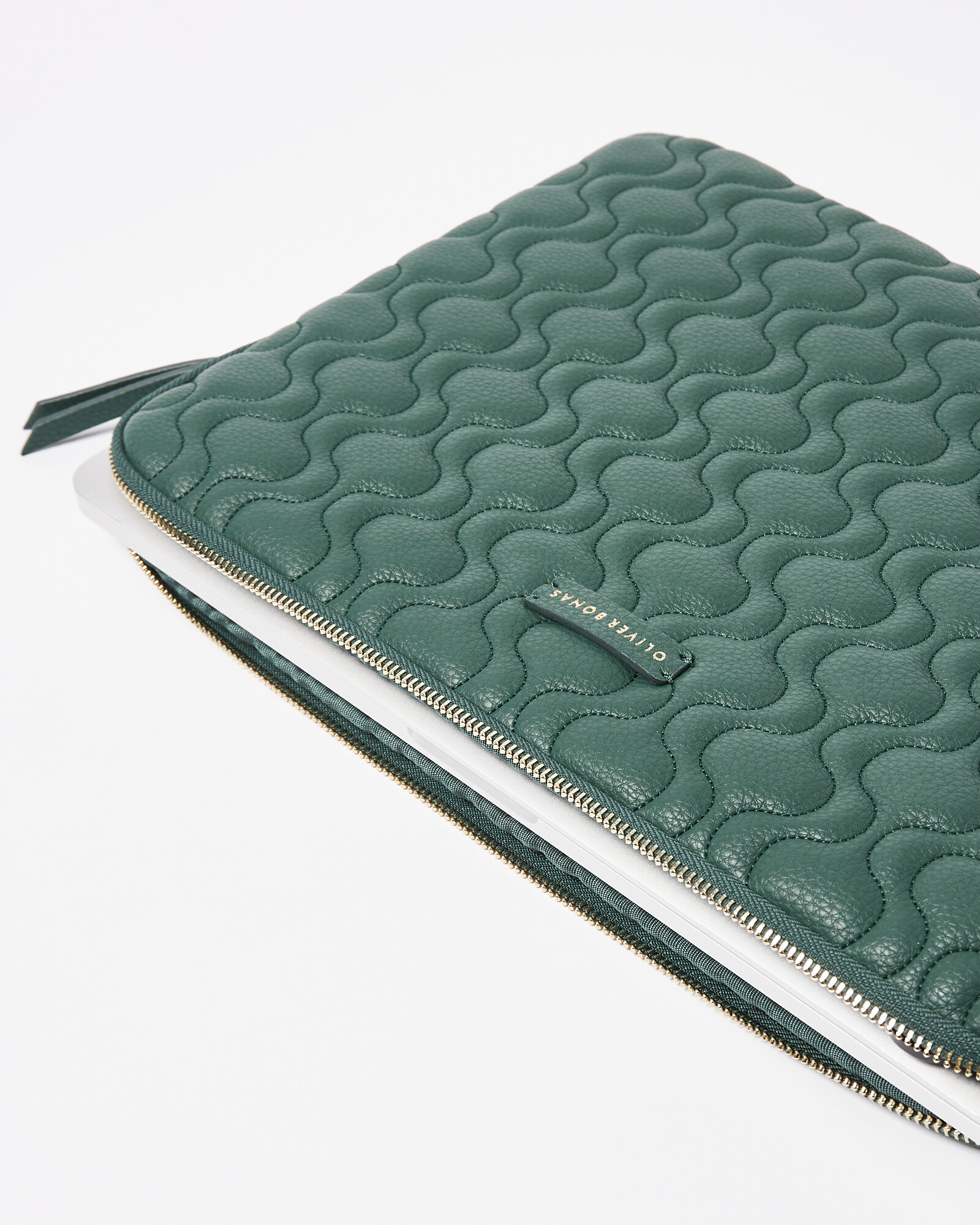 60's Curved Stitch Green Laptop Case | Oliver Bonas