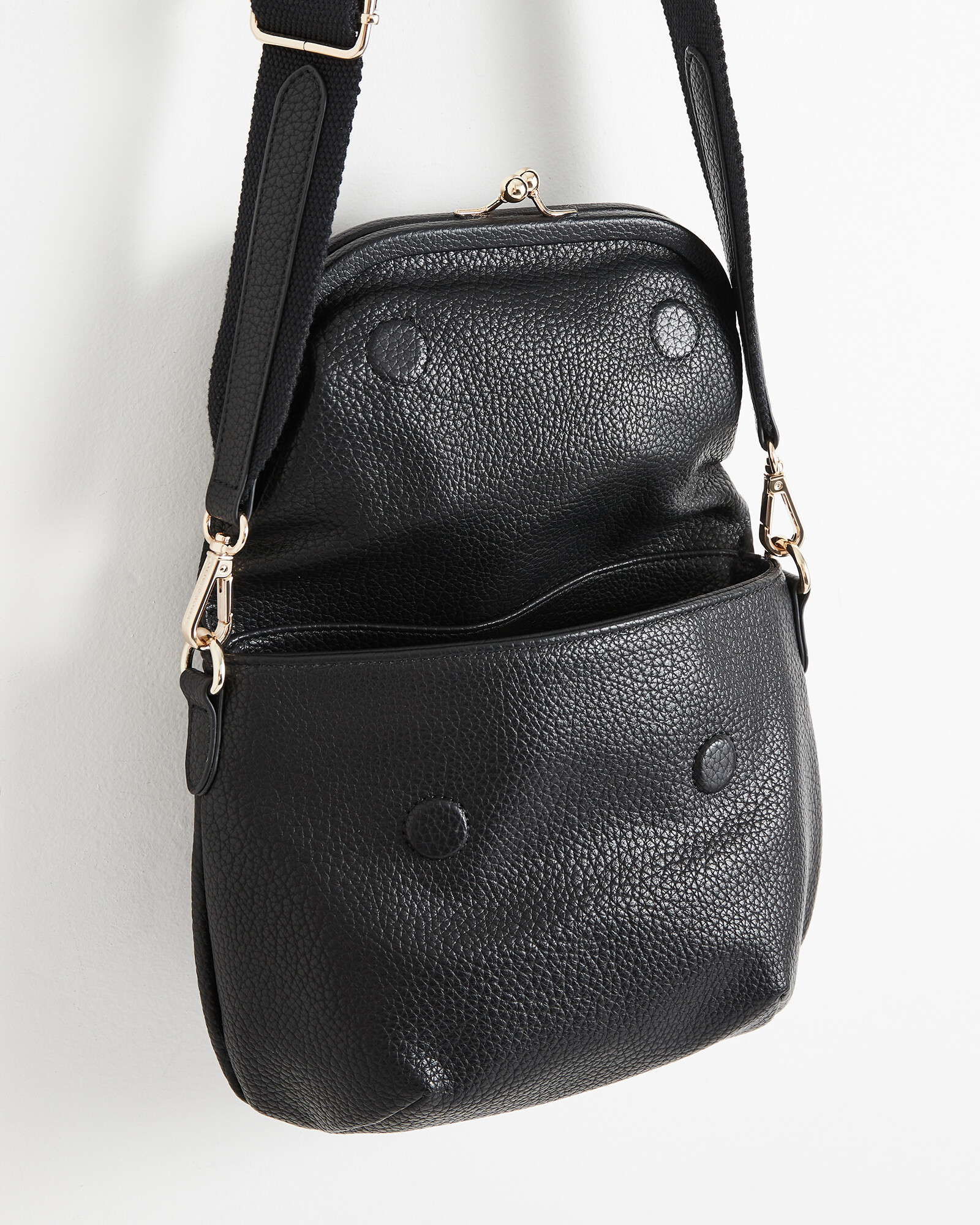 Stitch Detail Clam Clasp Black Crossbody Bag | Oliver Bonas