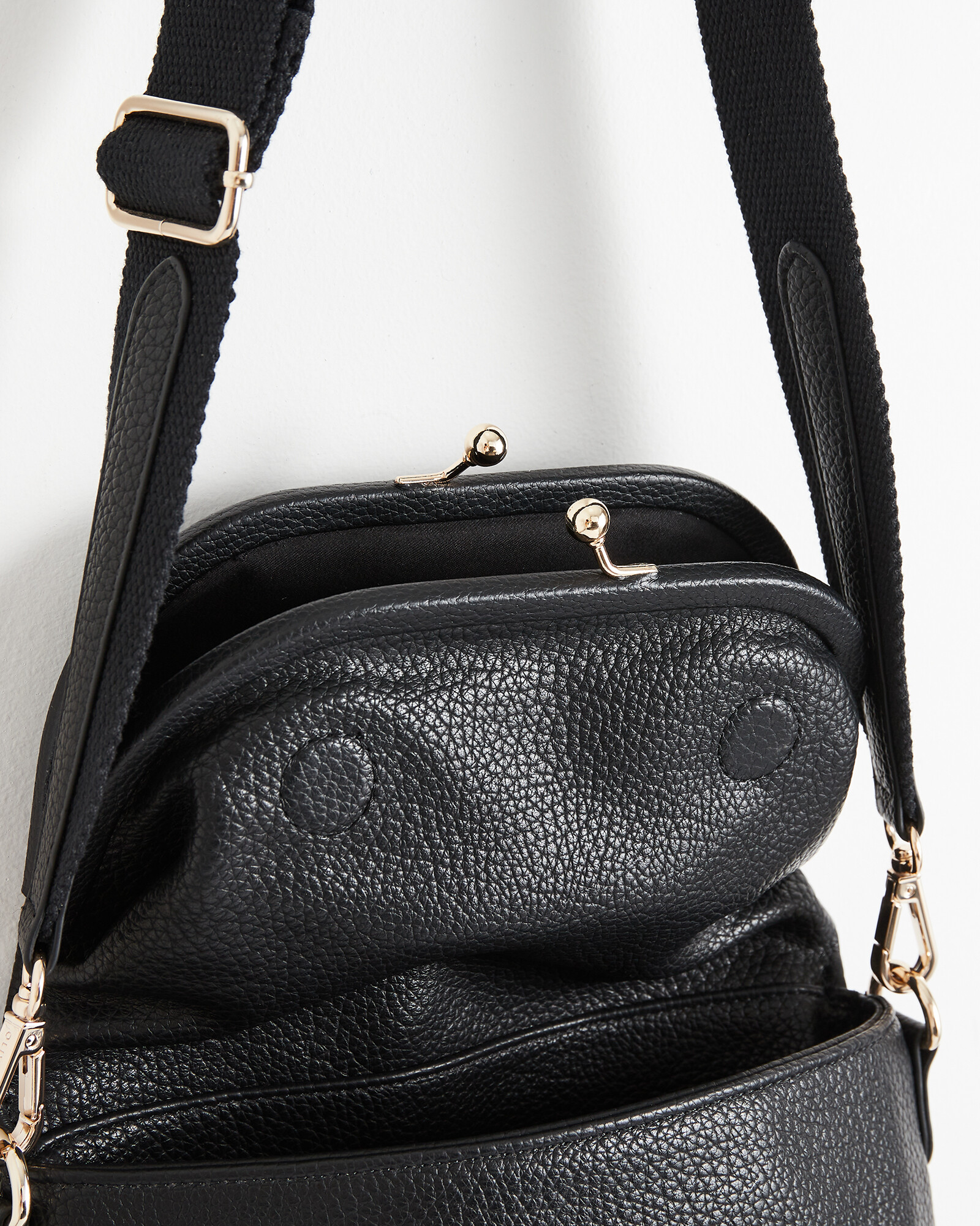 Stitch Detail Clam Clasp Black Crossbody Bag | Oliver Bonas