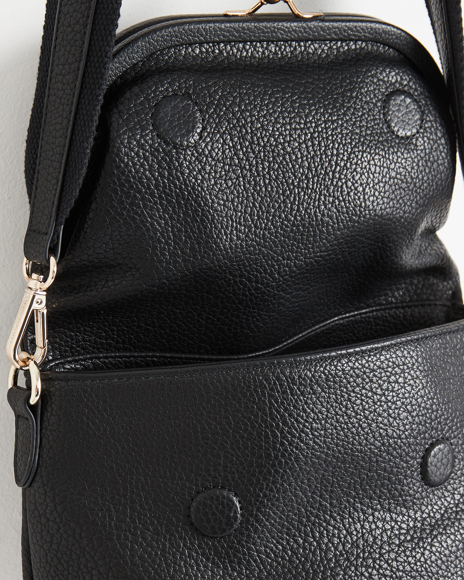 Stitch Detail Clam Clasp Black Crossbody Bag | Oliver Bonas