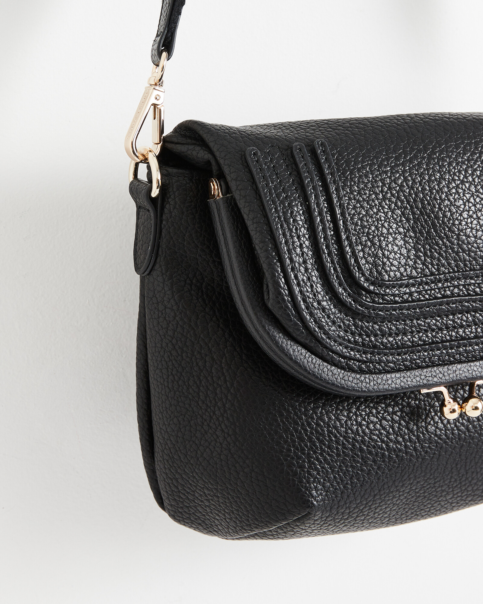 Stitch Detail Clam Clasp Black Crossbody Bag | Oliver Bonas