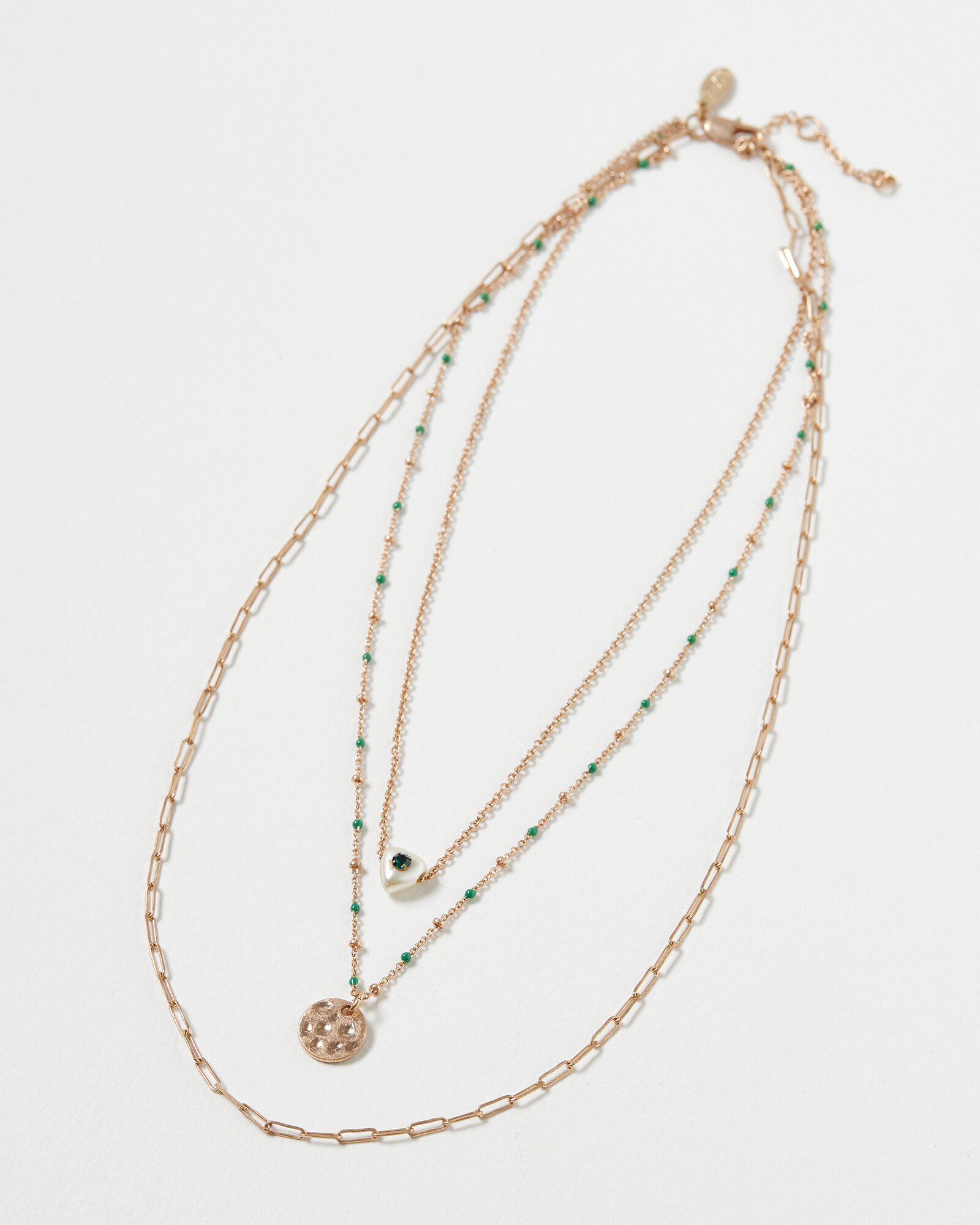 Kai Triple Row Chain Heart Disc Layered Necklace | Oliver Bonas