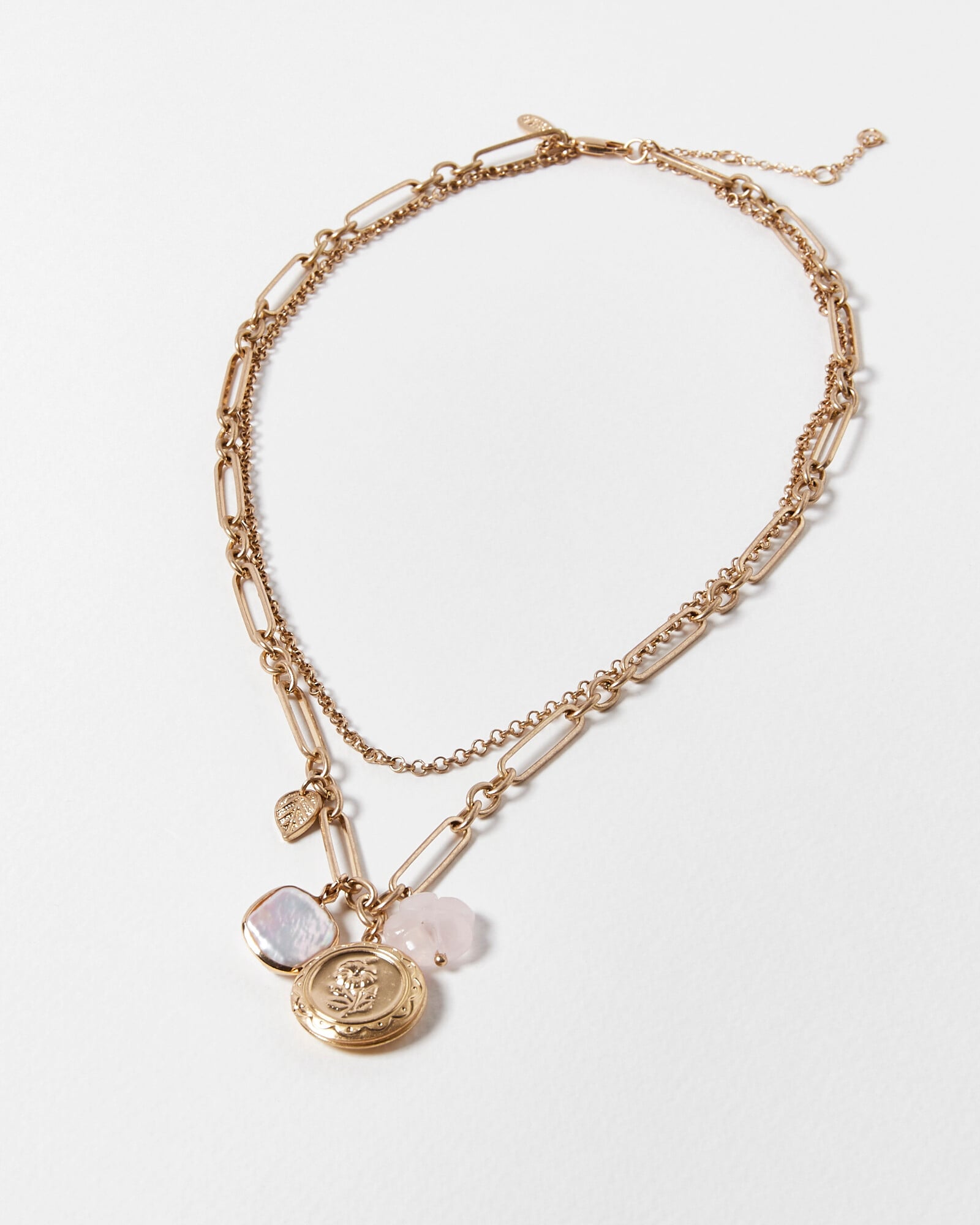 Martha Rose Quartz, Pearl & Textured Disc Gold Tone Layered Chain ...