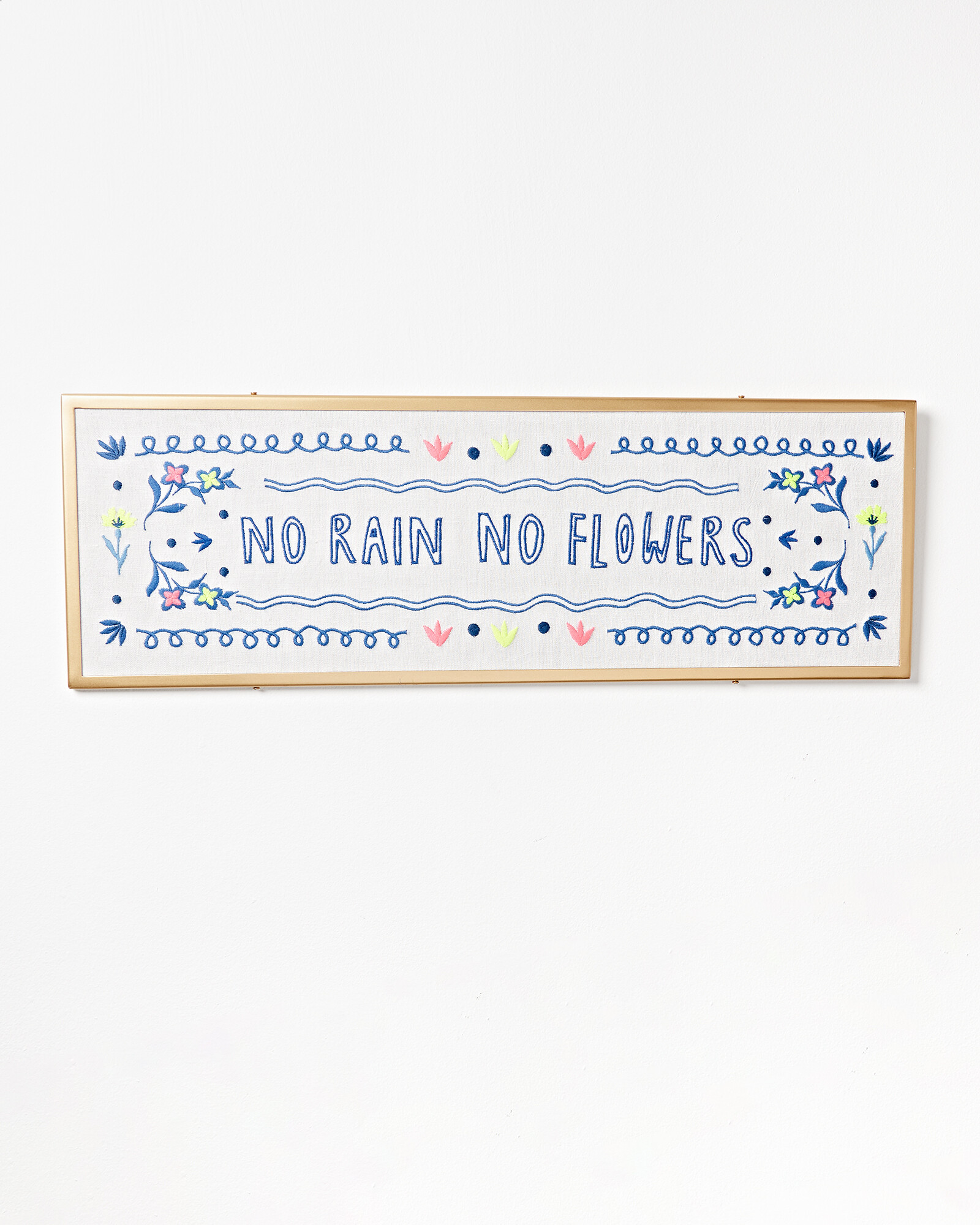 Embroidered No Rain No Flowers Wall Art | Oliver Bonas