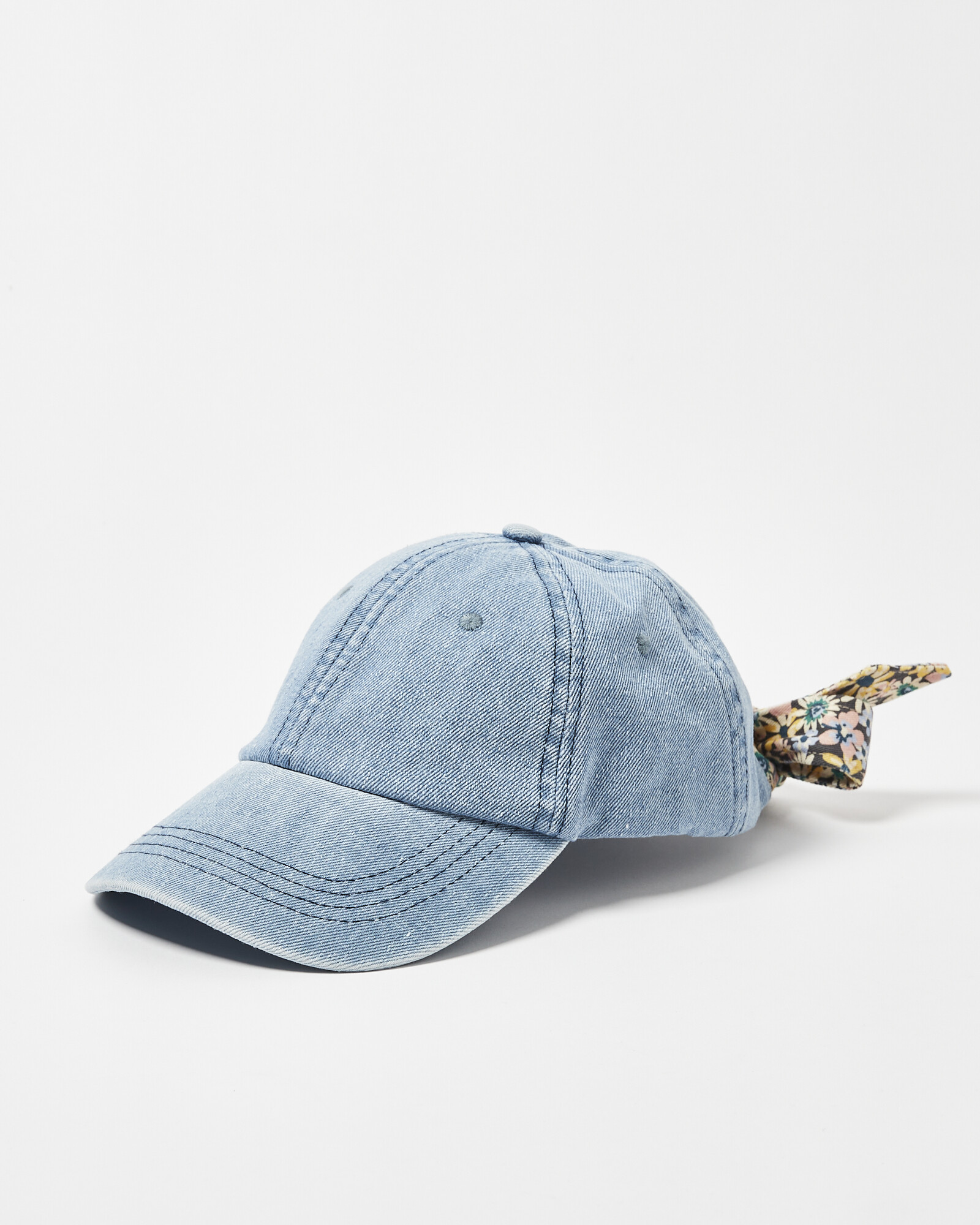 Floral Bow Blue Denim Cap Hat | Oliver Bonas