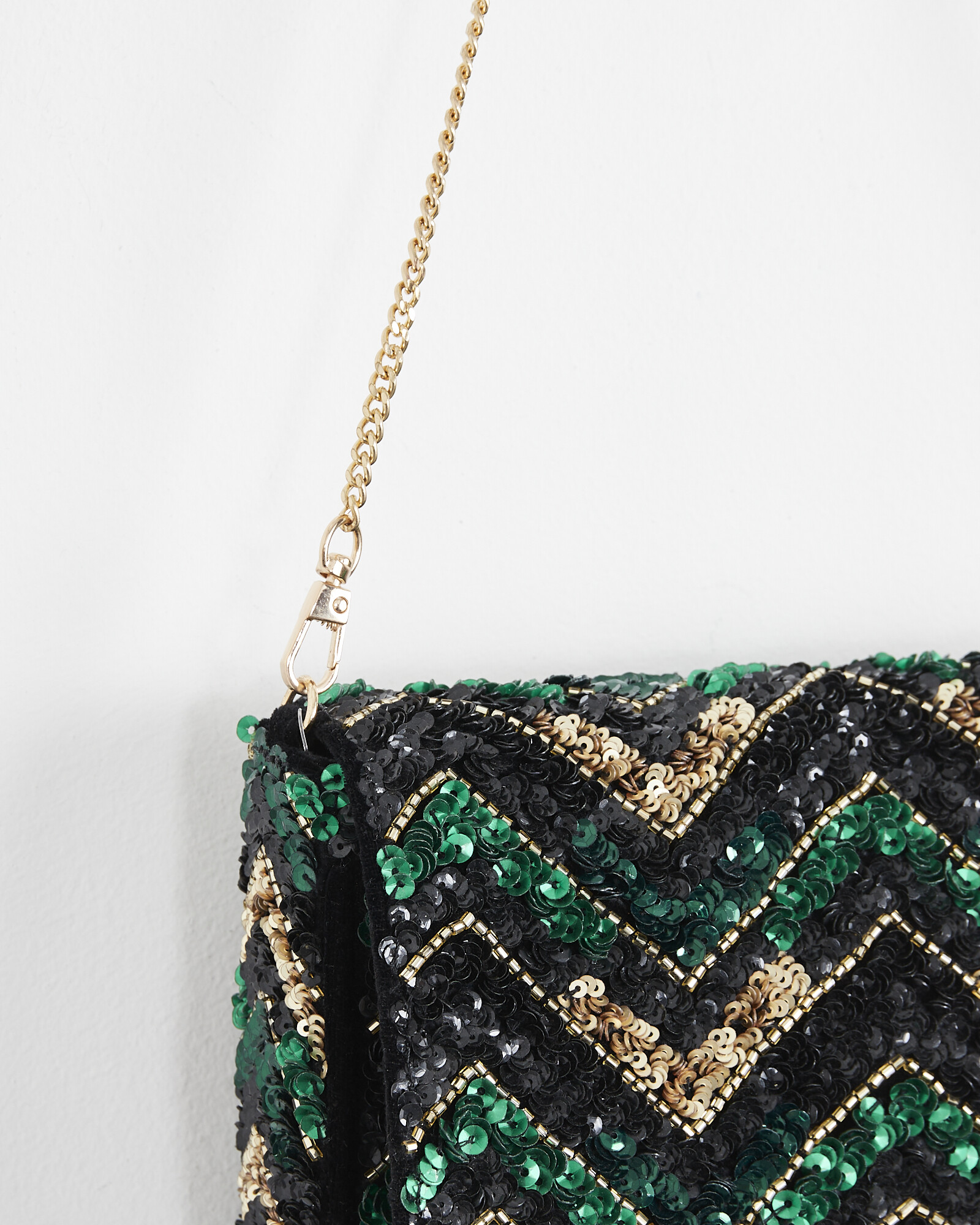 Party Black Chevron Sequin Crossbody Bag | Oliver Bonas