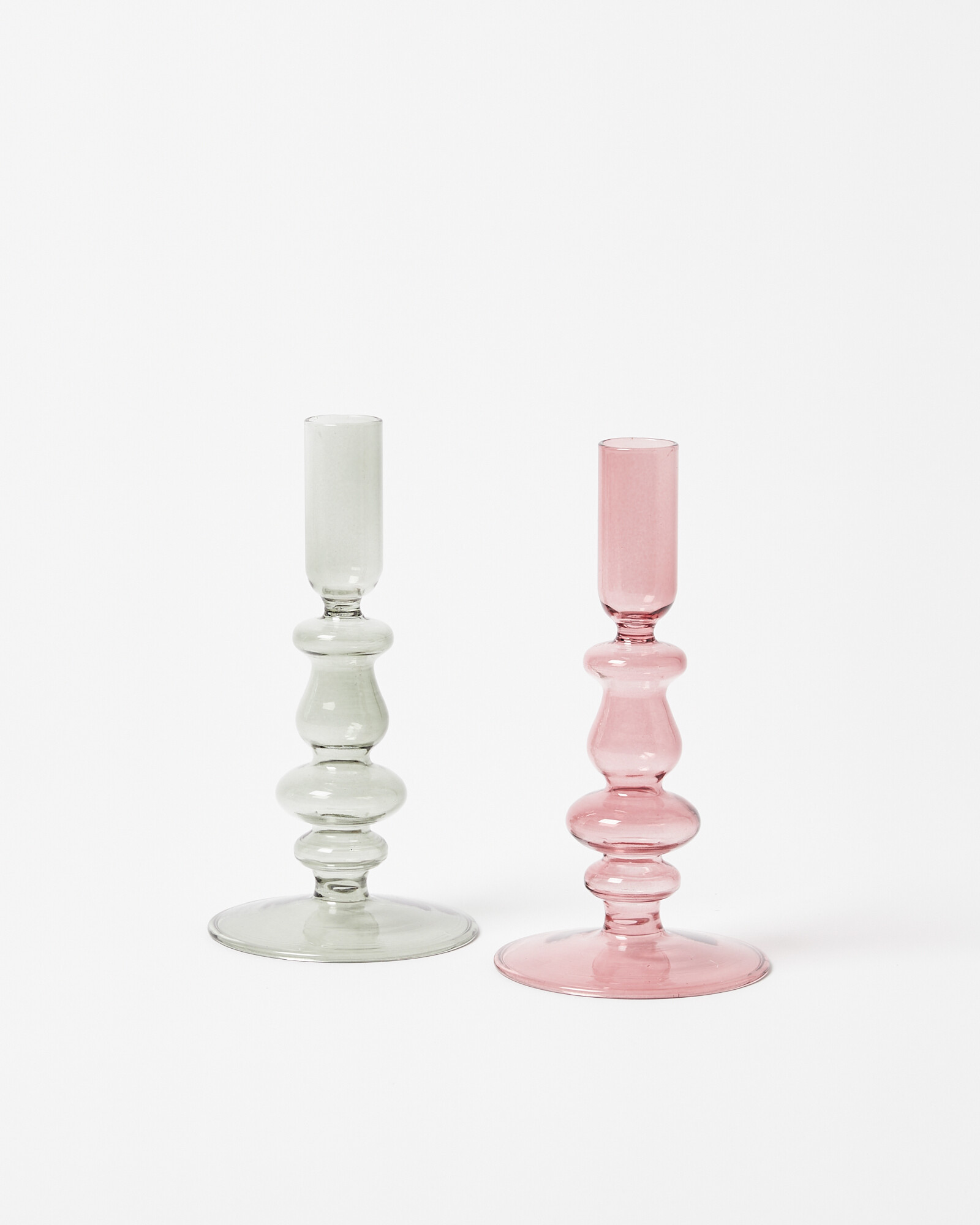 Hazel Glass Candlestick Holders Set Of Two | Oliver Bonas