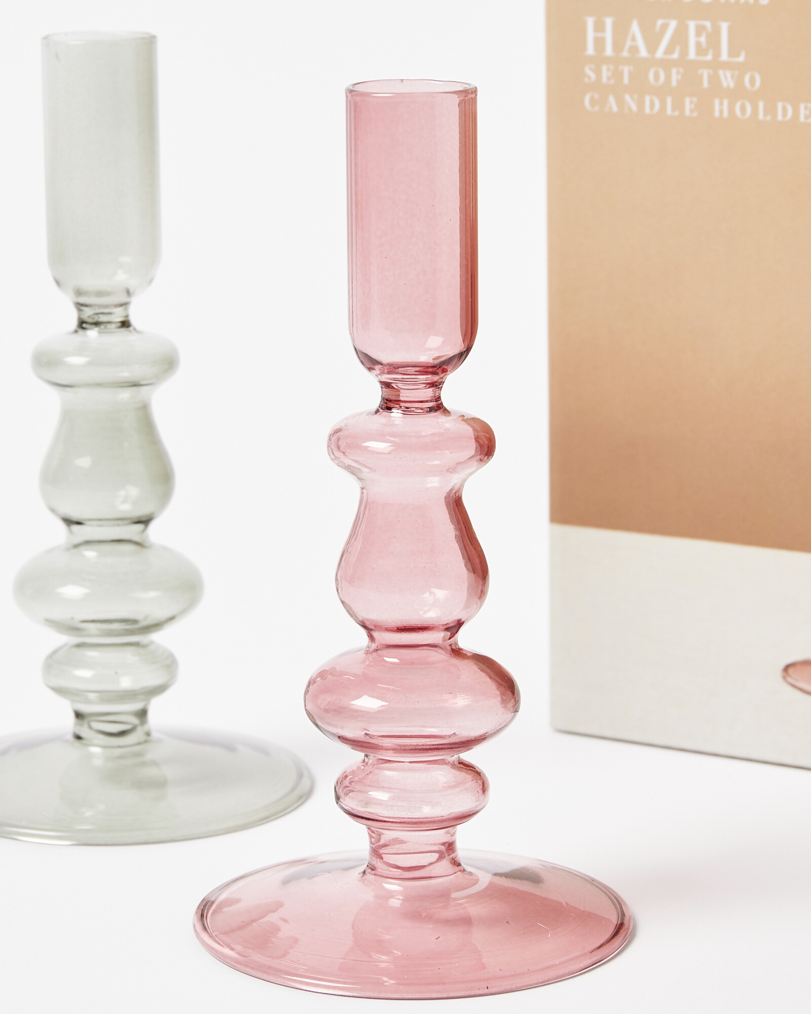 Hazel Glass Candlestick Holders Set Of Two | Oliver Bonas