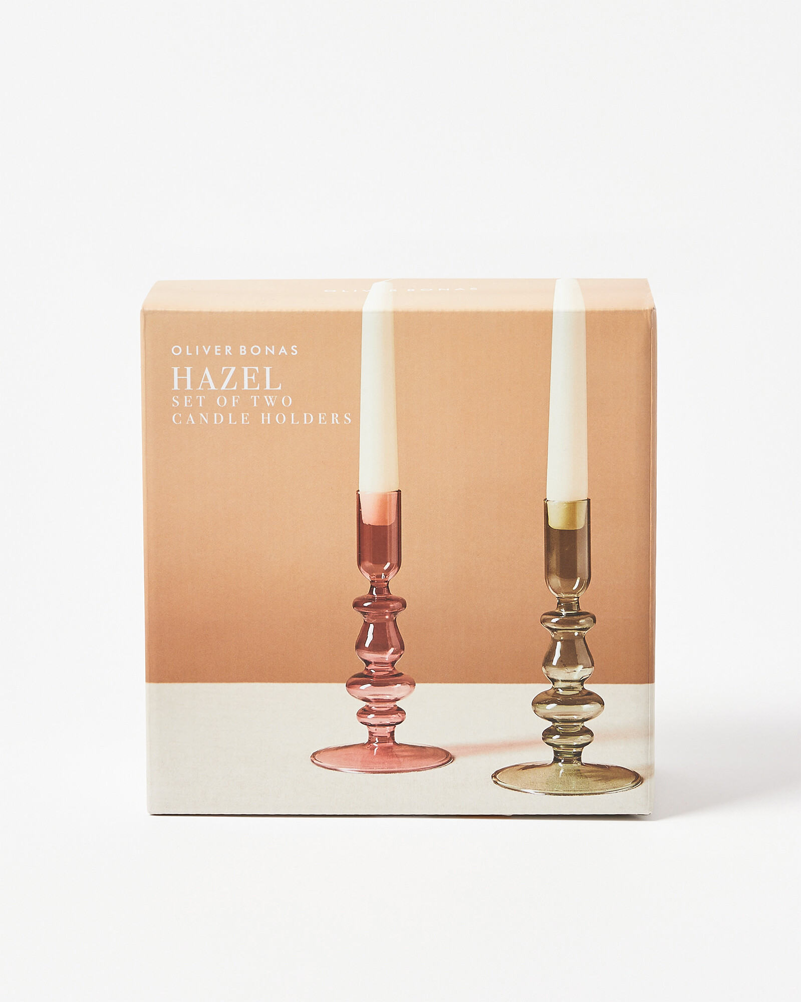 Hazel Glass Candlestick Holders Set Of Two | Oliver Bonas
