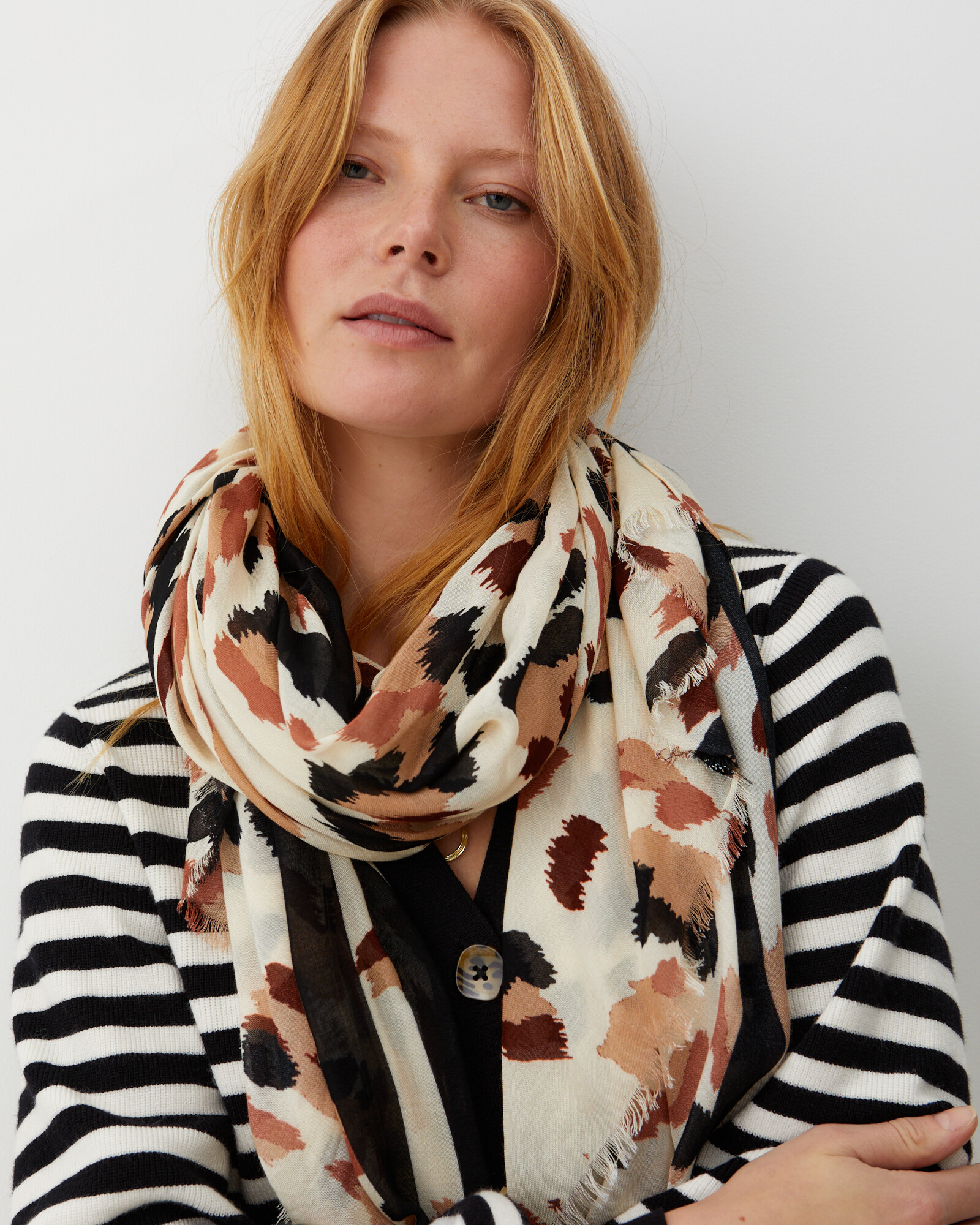 Swirling Leopard Print Brown Lightweight Scarf | Oliver Bonas