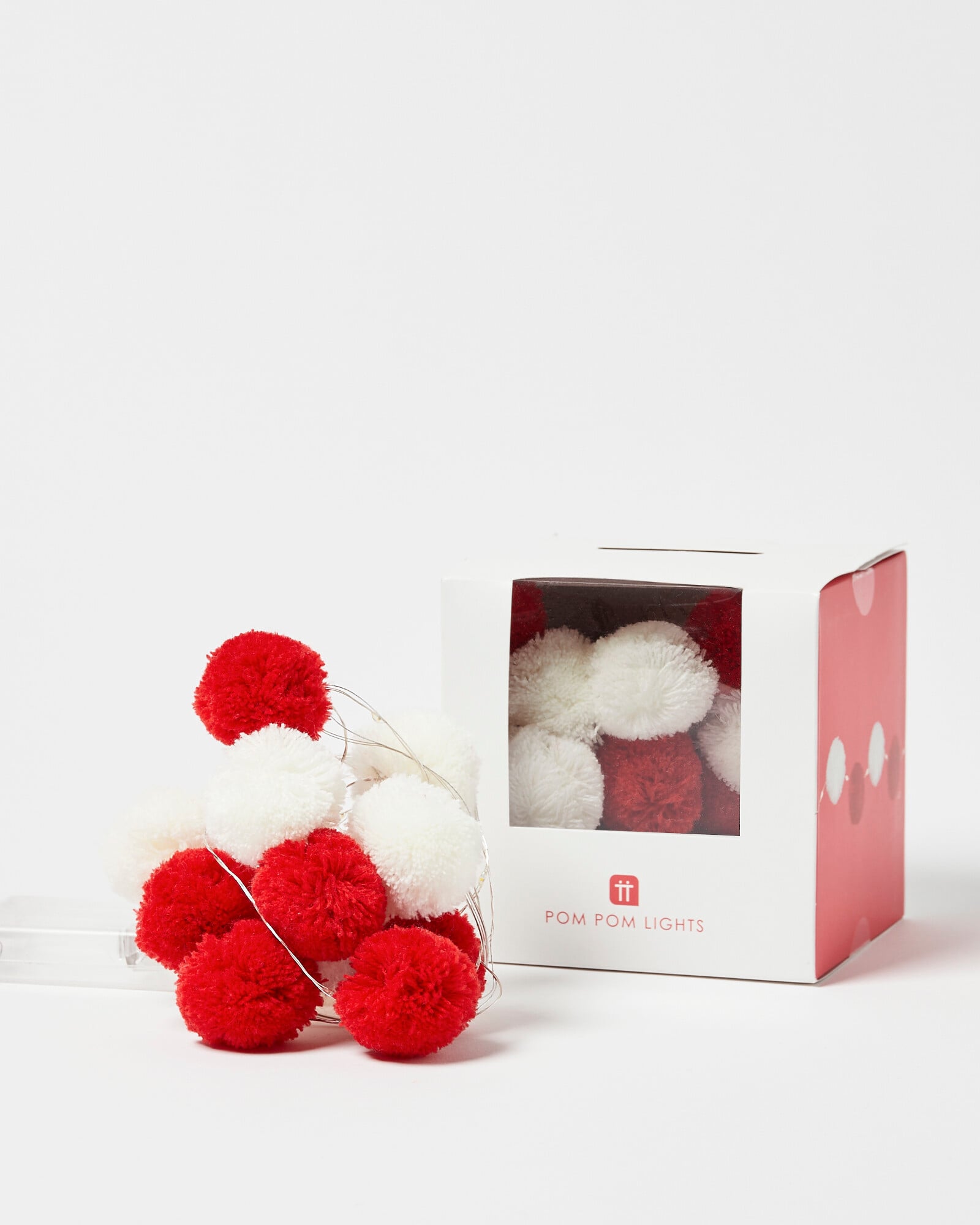 Red & White Pom Pom String Lights | Oliver Bonas