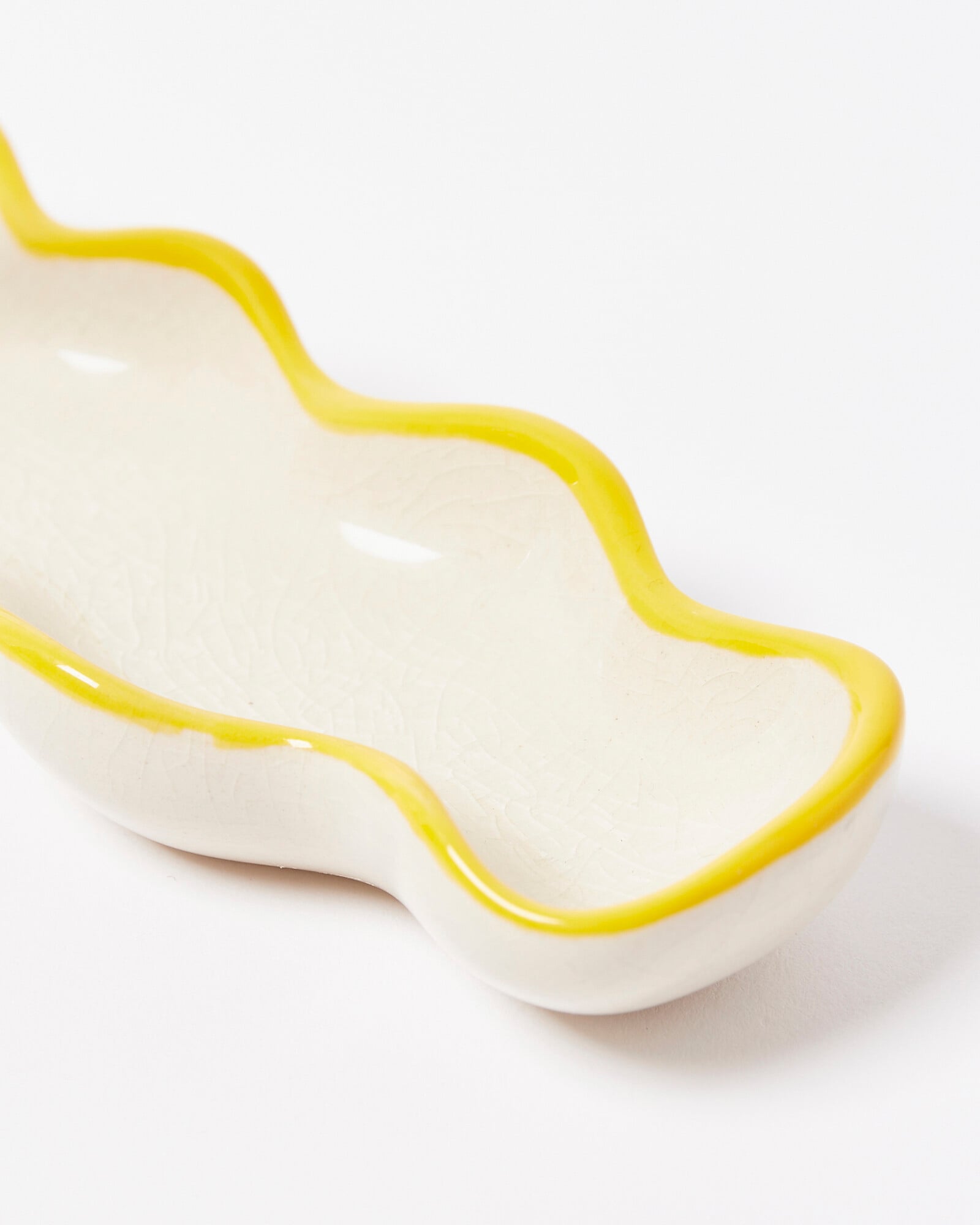Wavy Edge White & Yellow Ceramic Incense Holder | Oliver Bonas