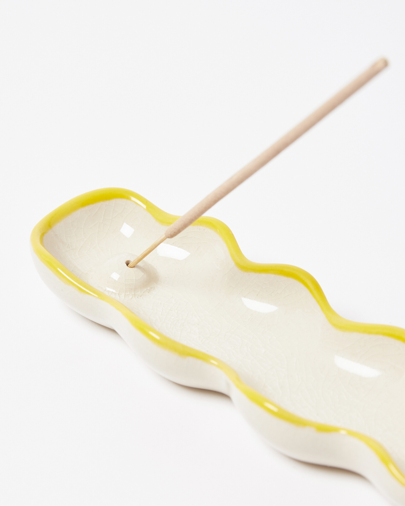 Wavy Edge White & Yellow Ceramic Incense Holder | Oliver Bonas