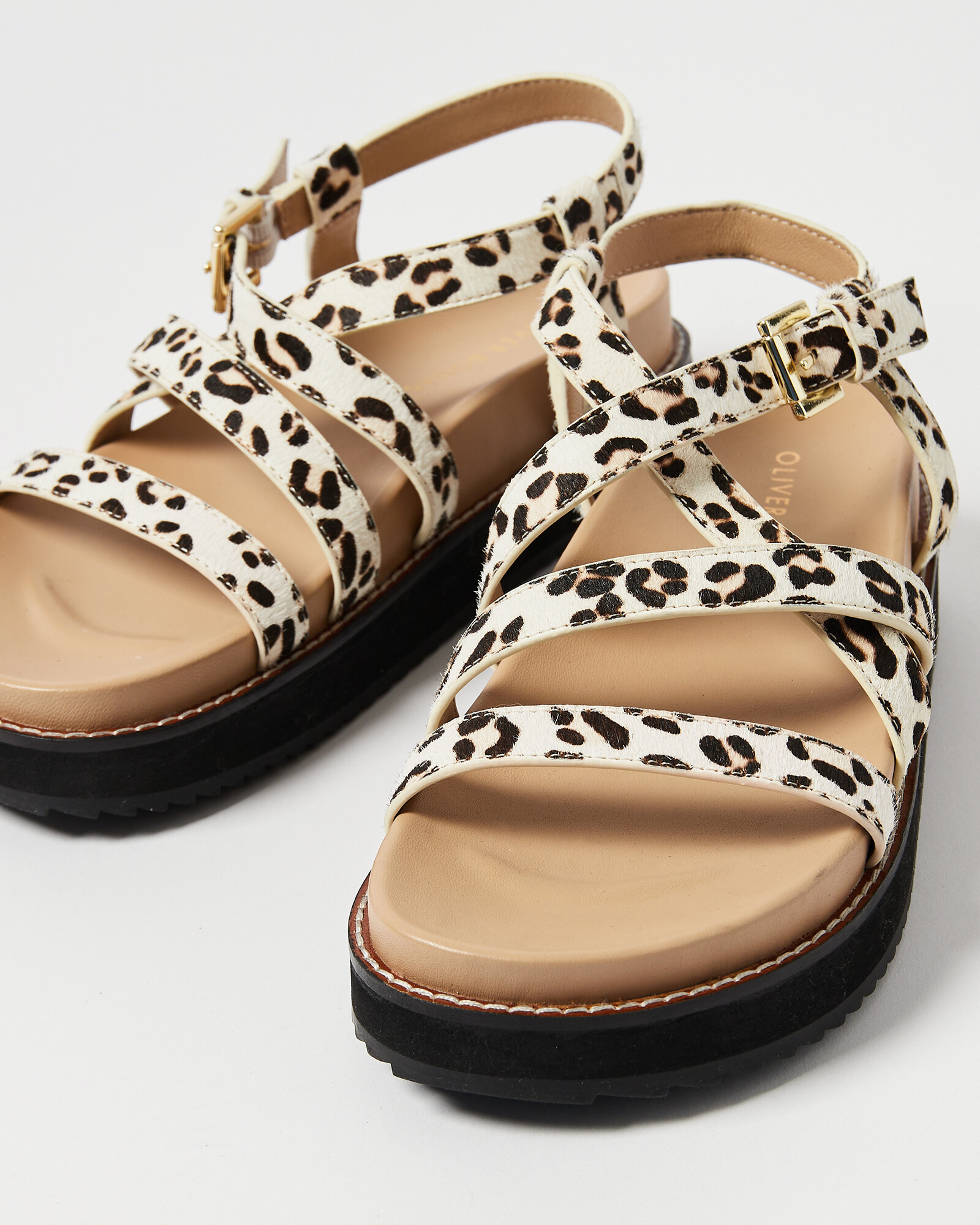 Leopard Print Crossover Leather Flatform Sandals | Oliver Bonas