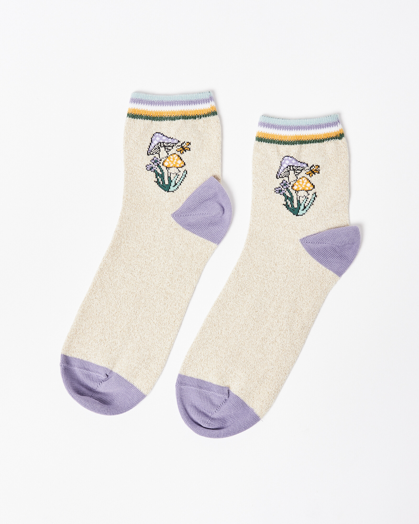 Mushroom Gold & Purple Ankle Socks | Oliver Bonas