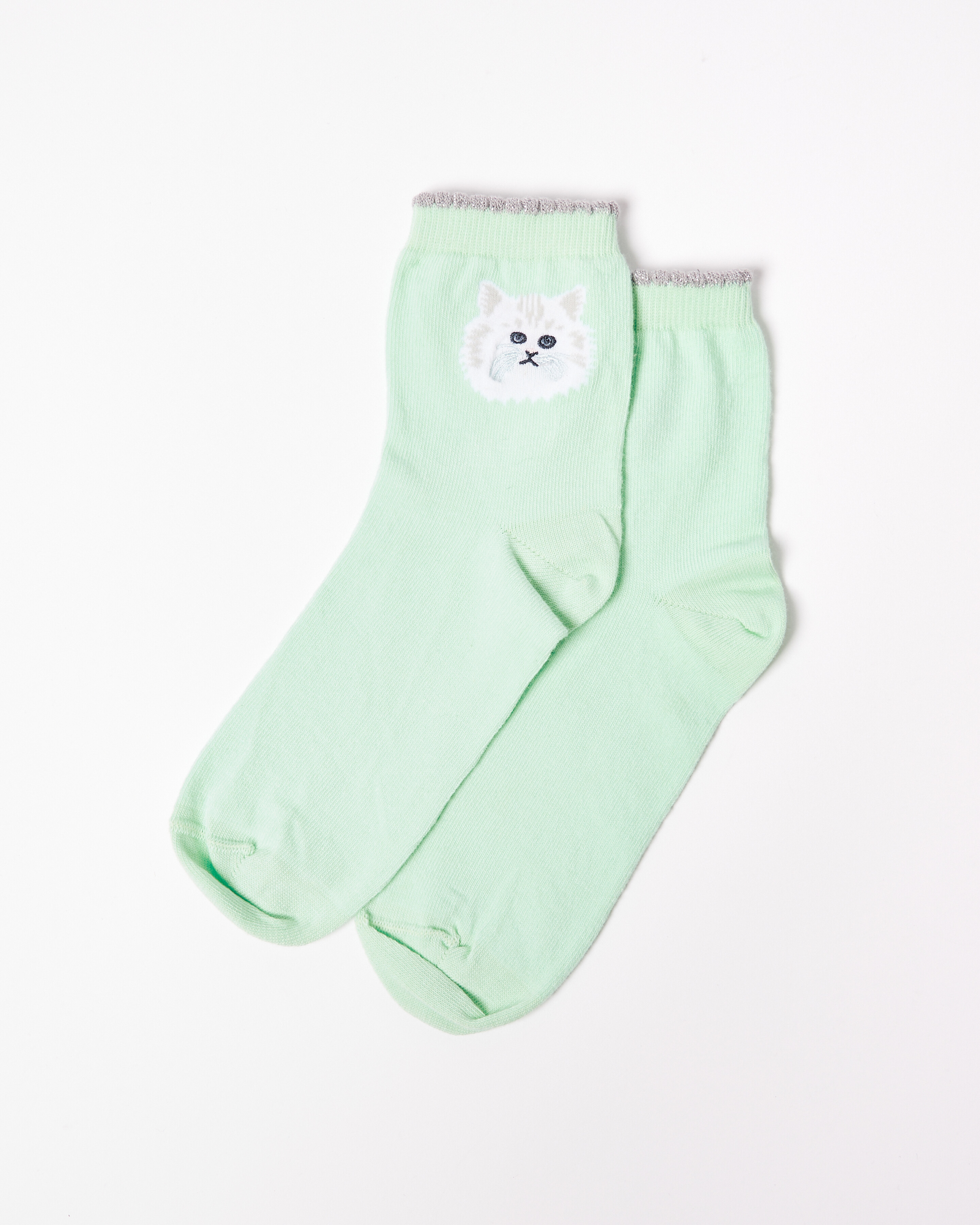 Cat Mint Green & Silver Ankle Socks | Oliver Bonas