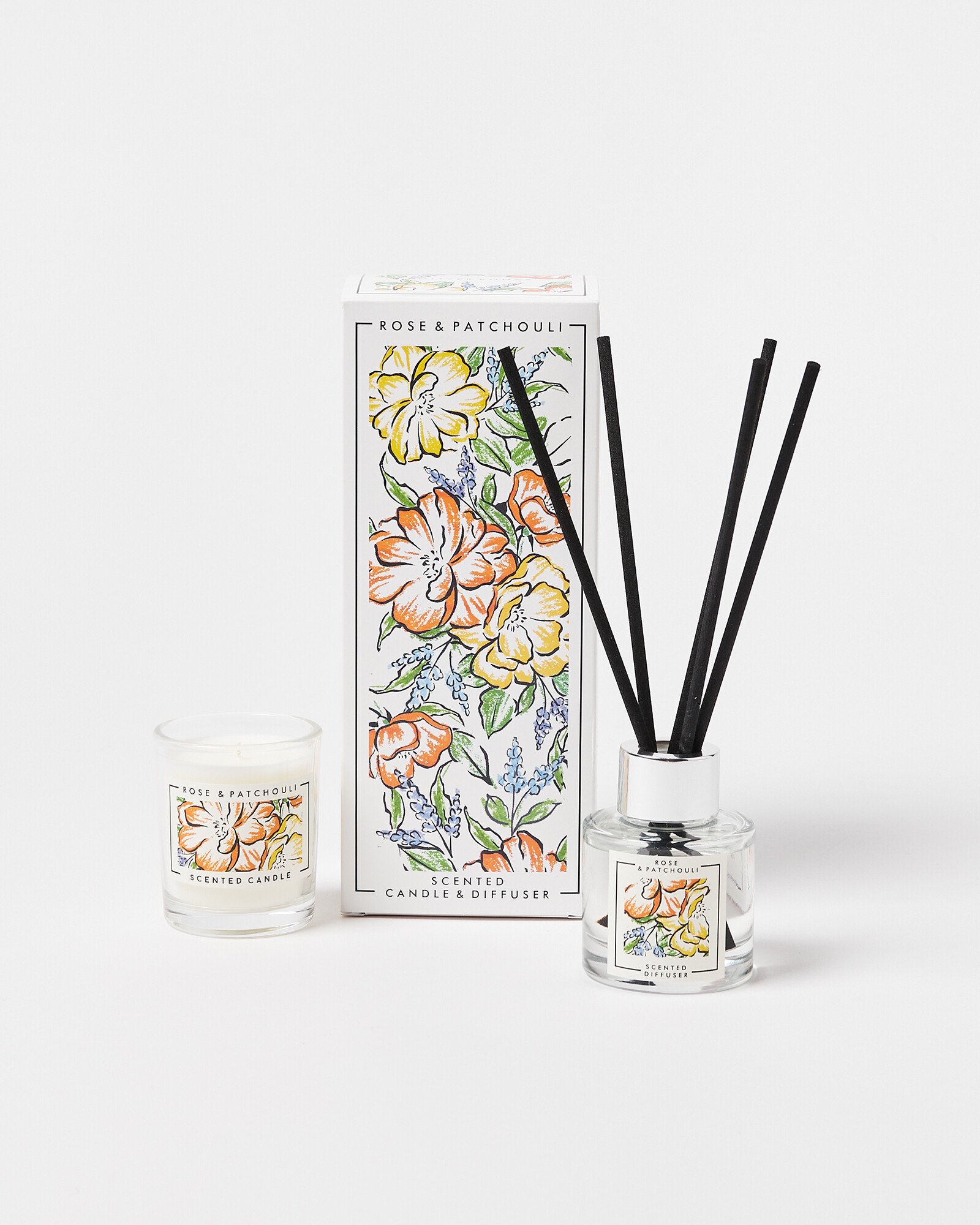 Florence Mini Rose & Patchouli Floral Scented Candle & Diffuser ...