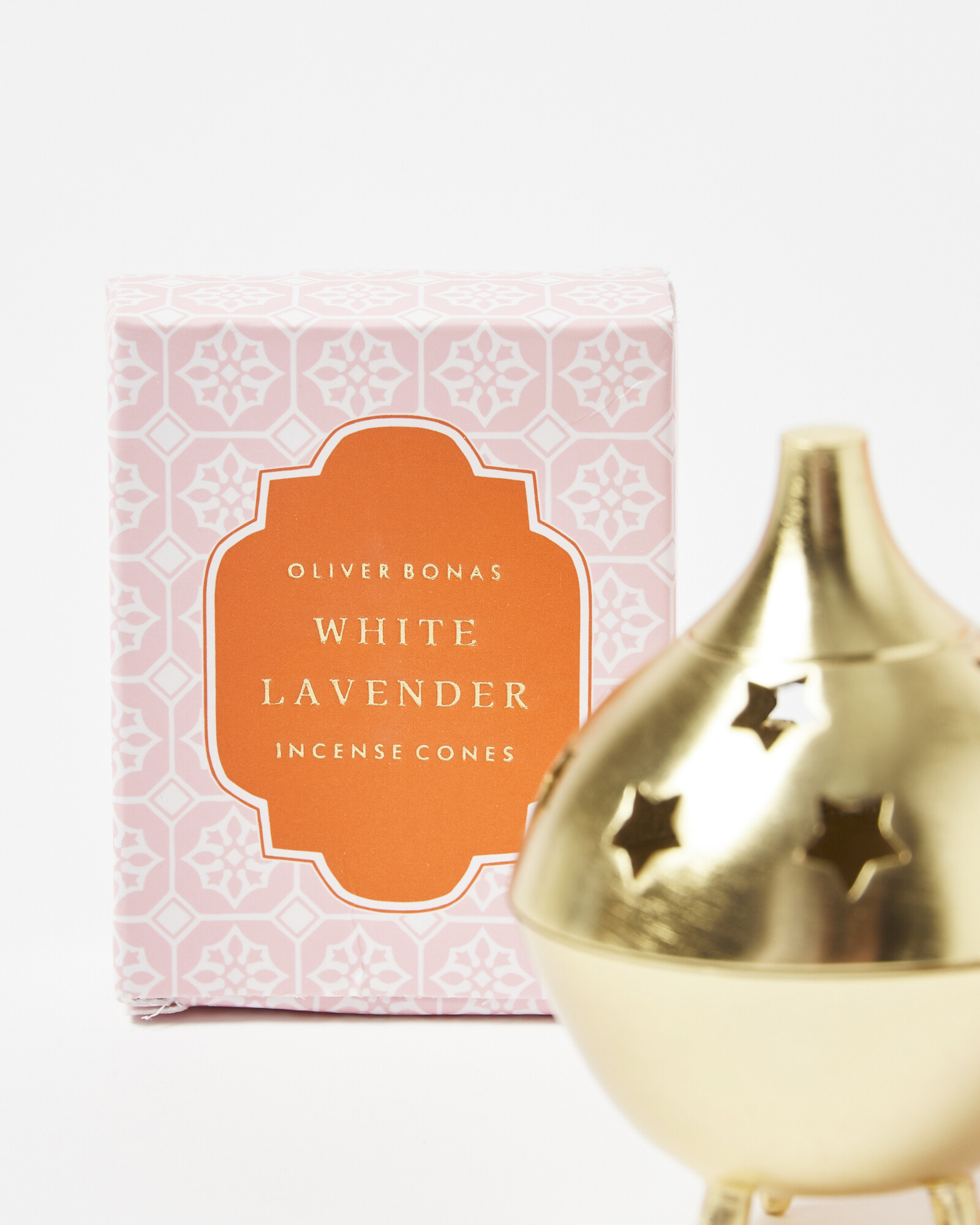 Elmer White Lavender Scented Incense Cones & Gold Metal Incense Holder ...