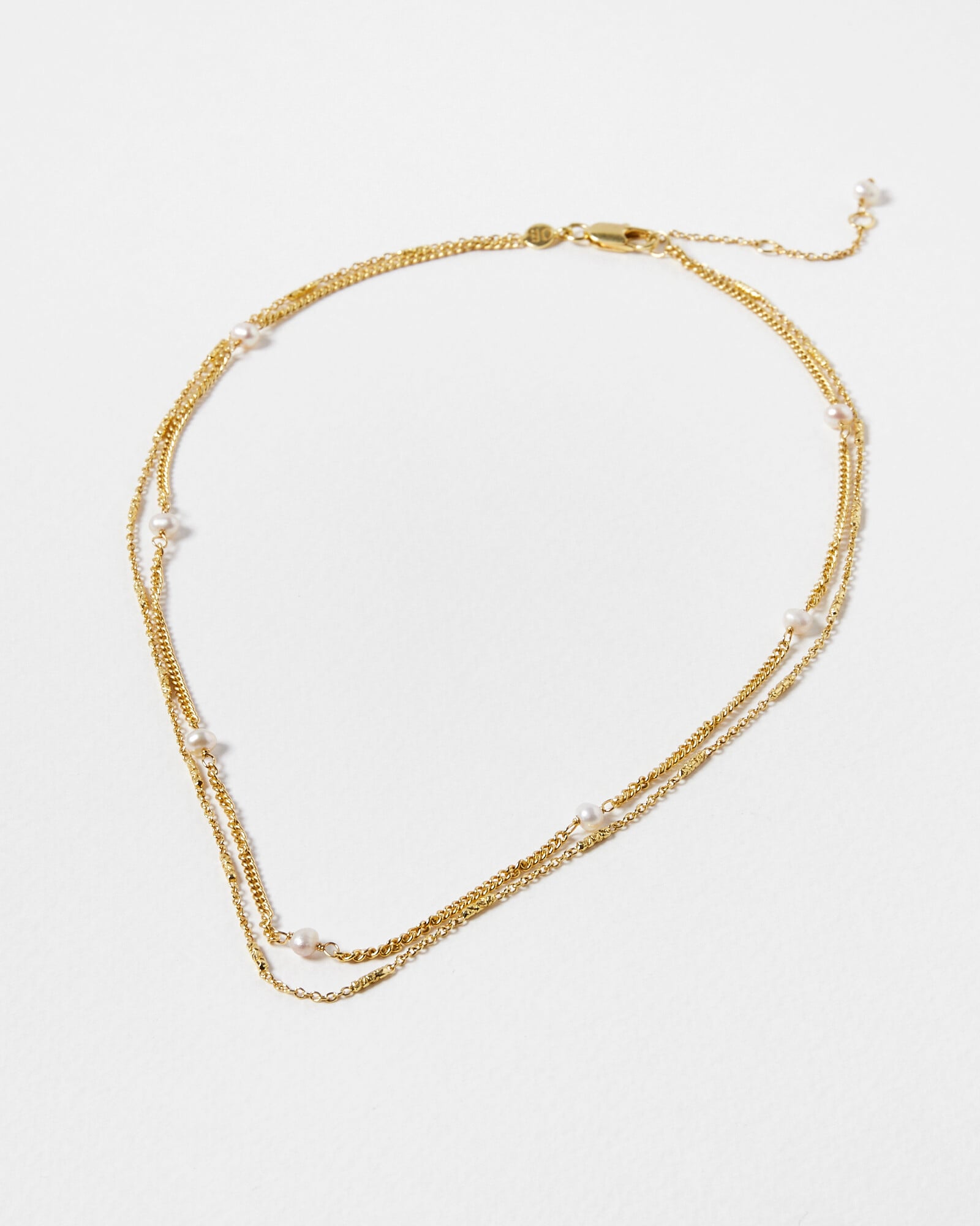 Isla Double Row Bar and Freshwater Pearl Chain Gold Plated Necklace ...