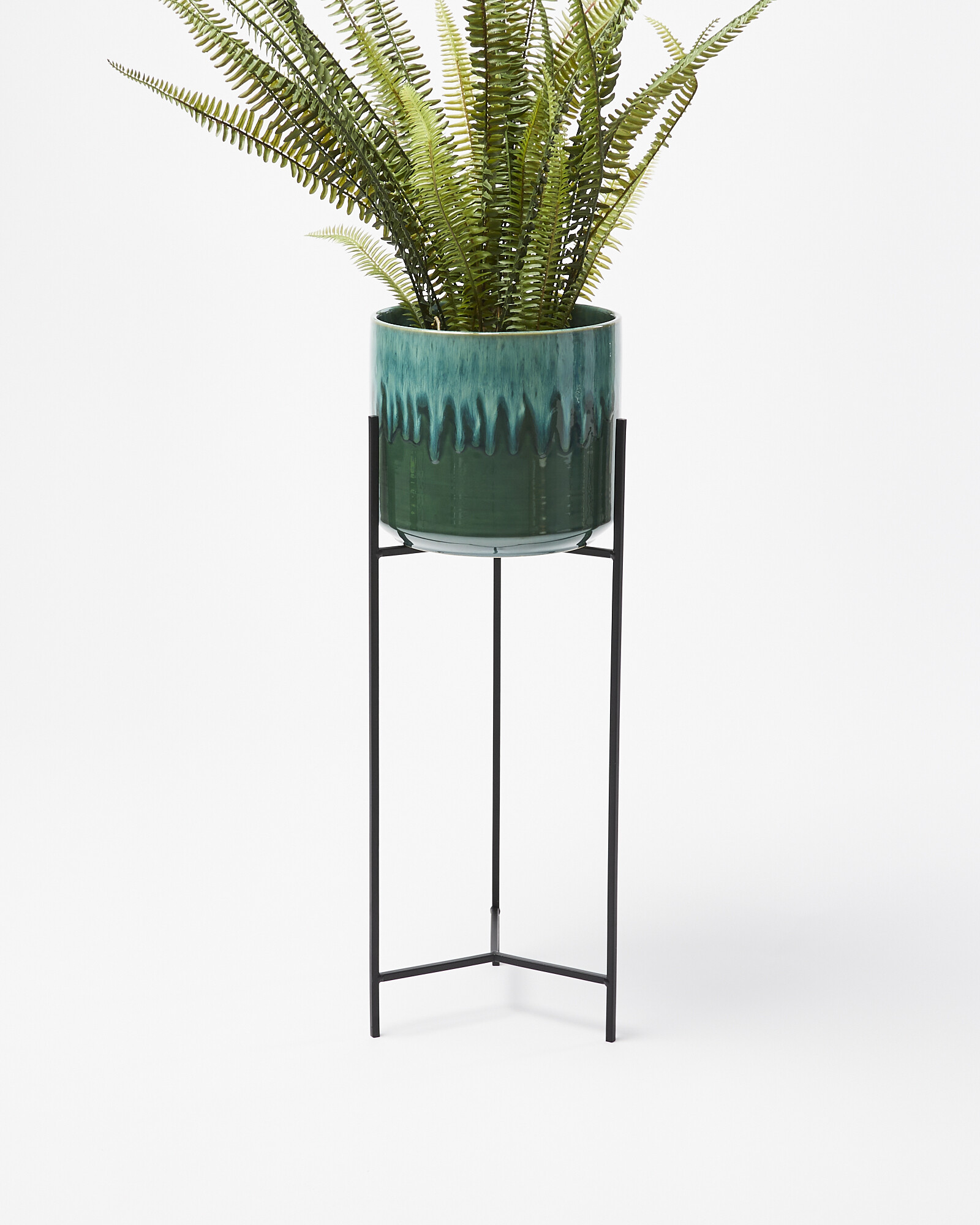 Lani Green Ceramic Plant Pot & Stand Tall | Oliver Bonas