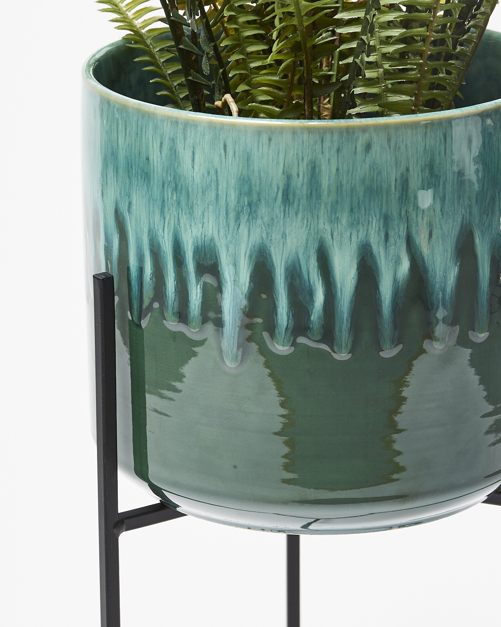 Lani Green Ceramic Plant Pot & Stand Tall | Oliver Bonas
