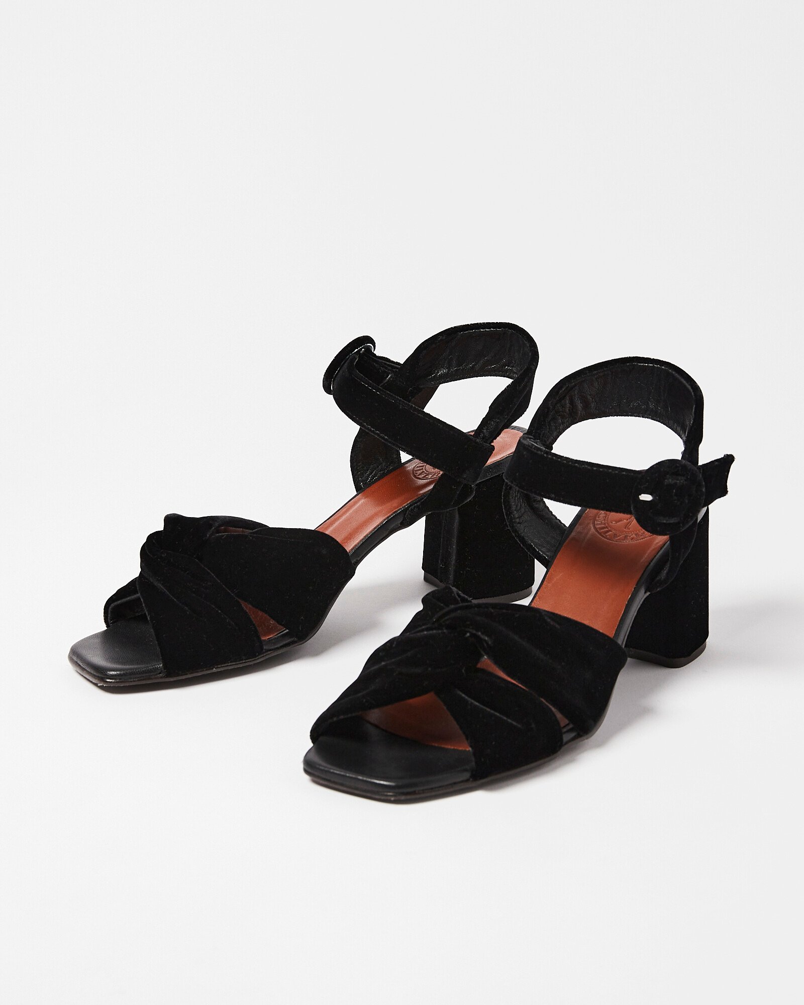 Penelope Chilvers Infinity Black Velvet Heeled Sandals | Oliver Bonas