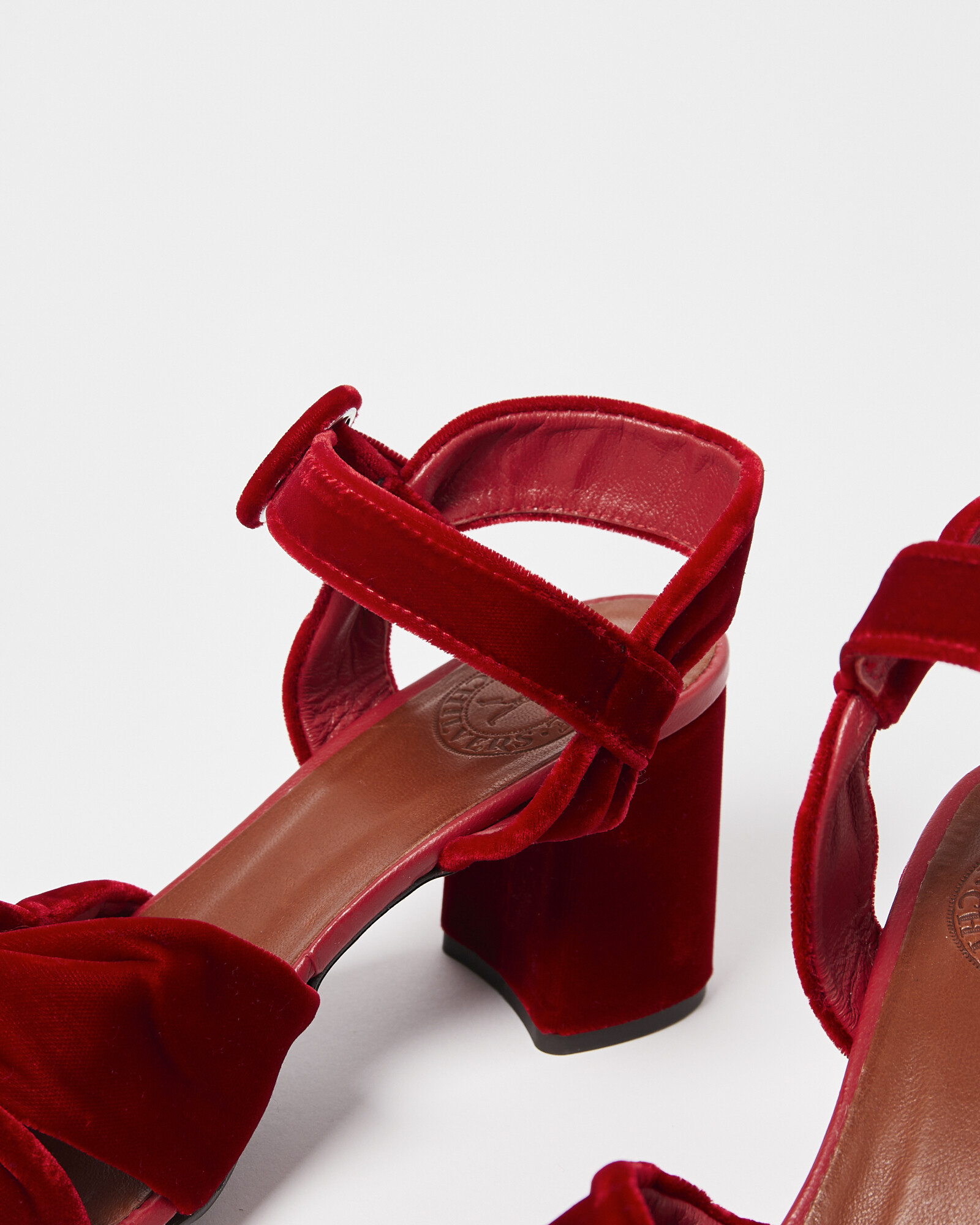 Penelope Chilvers Infinity Red Velvet Heeled Sandals | Oliver Bonas