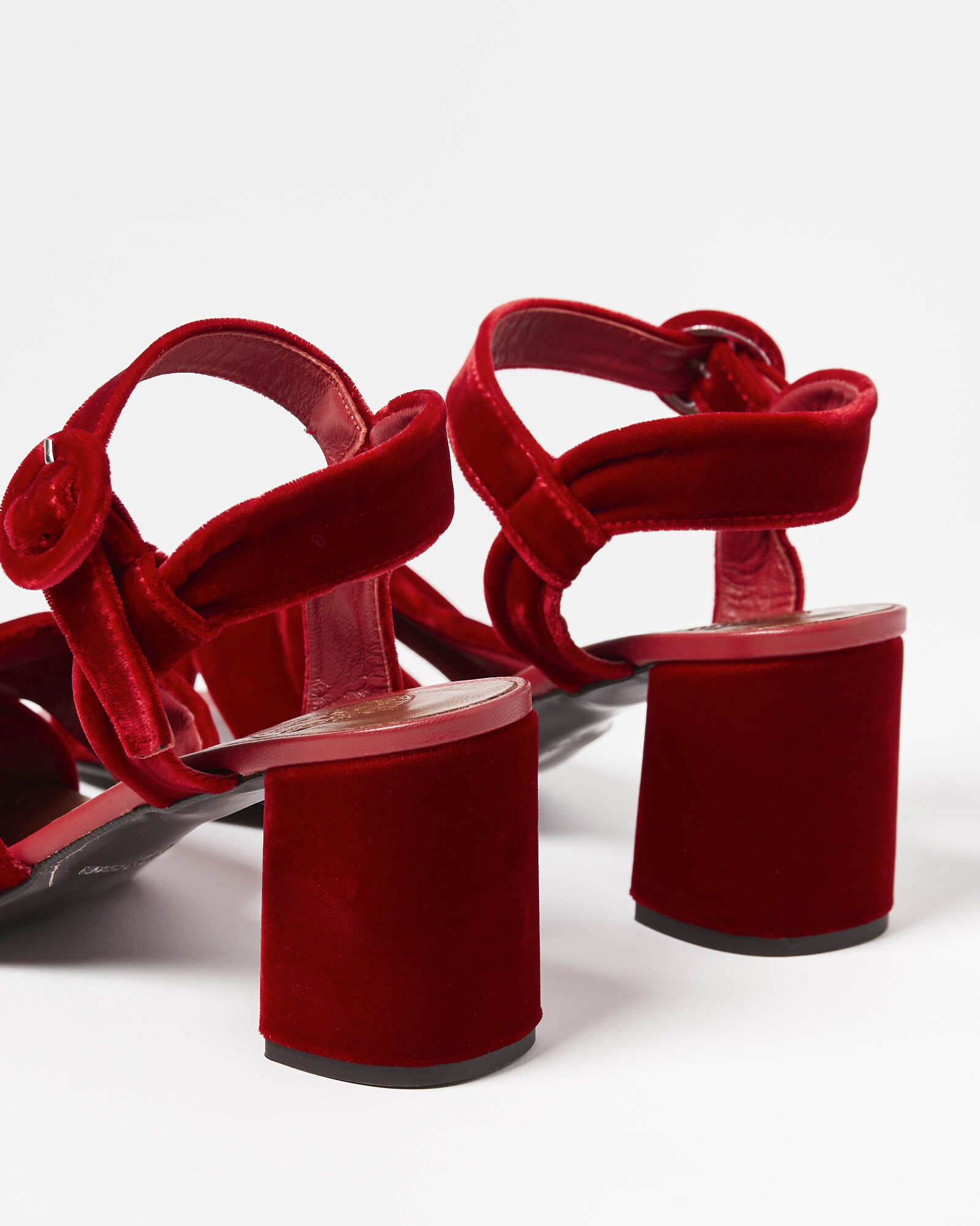 Penelope Chilvers Infinity Red Velvet Heeled Sandals | Oliver Bonas