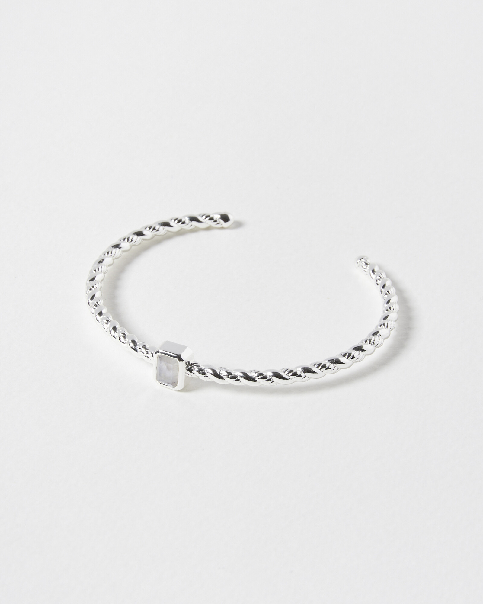 Ruth Rainbow Moonstone Twisted Silver Plated Bangle | Oliver Bonas