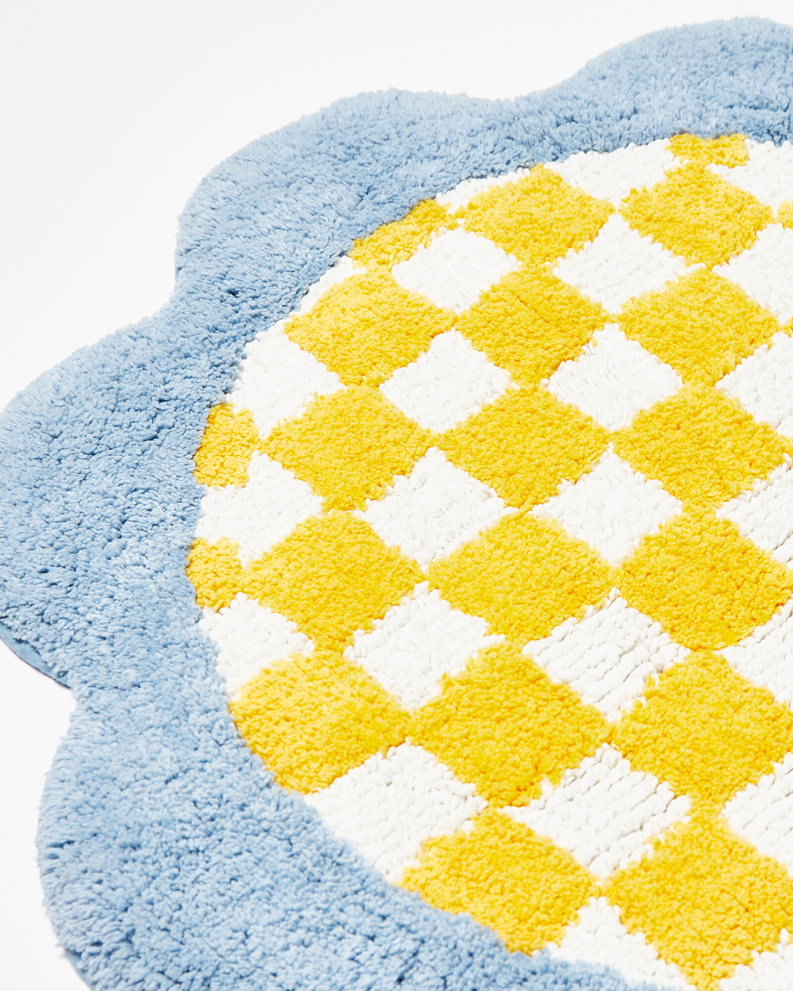 Checked Flower Round Yellow Bath Mat Small | Oliver Bonas