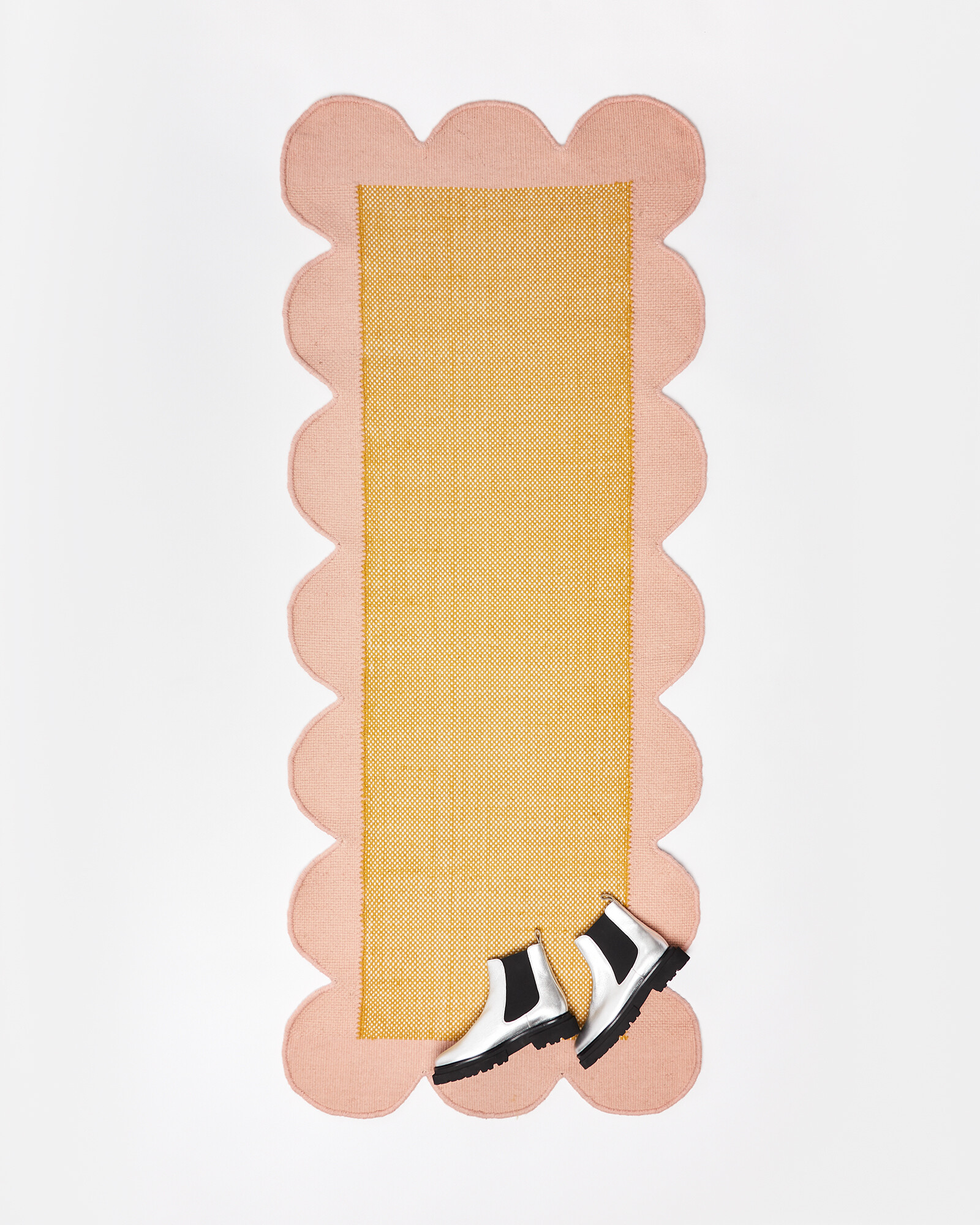 Cecily Handwoven Scalloped Mustard Runner Rug 200x80cm | Oliver Bonas